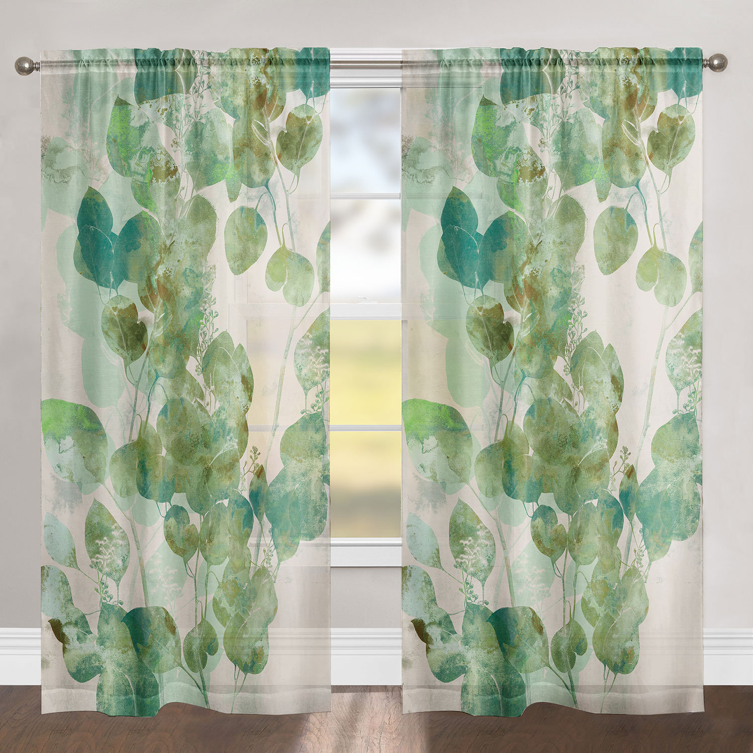 Laural Home Green Watercolor Eucalyptus Leaves Sheer Window Panel | Wayfair