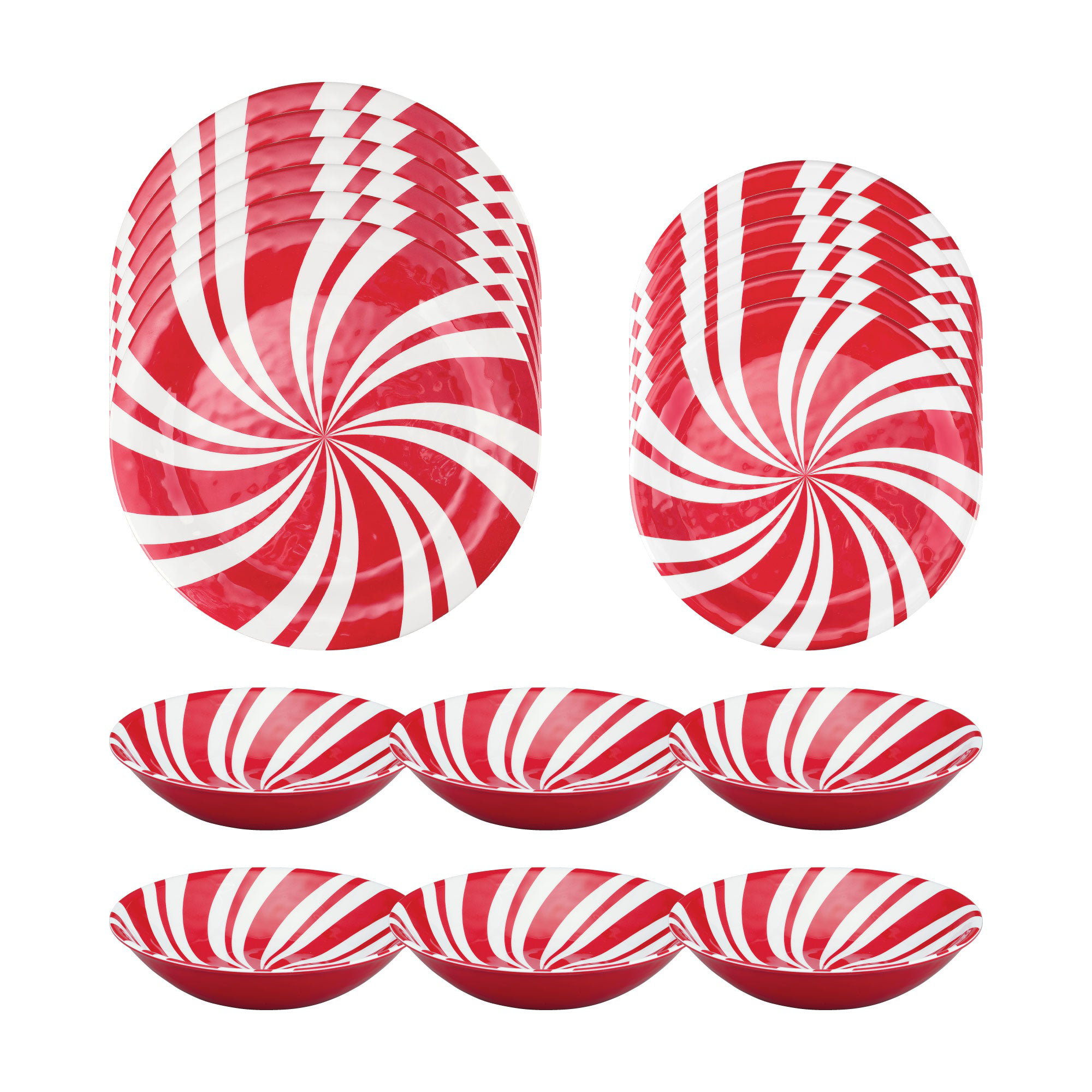 Lark Manor Peppermint 18 Piece Melamine Dinnerware Set Plate and Bowl ...