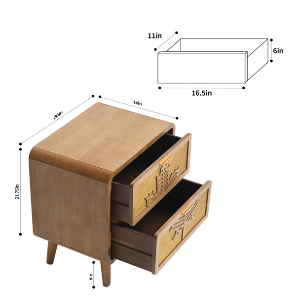 Bayou Breeze Camiya Solid Wood Handcrafted Nightstand with 2 Drawer ...