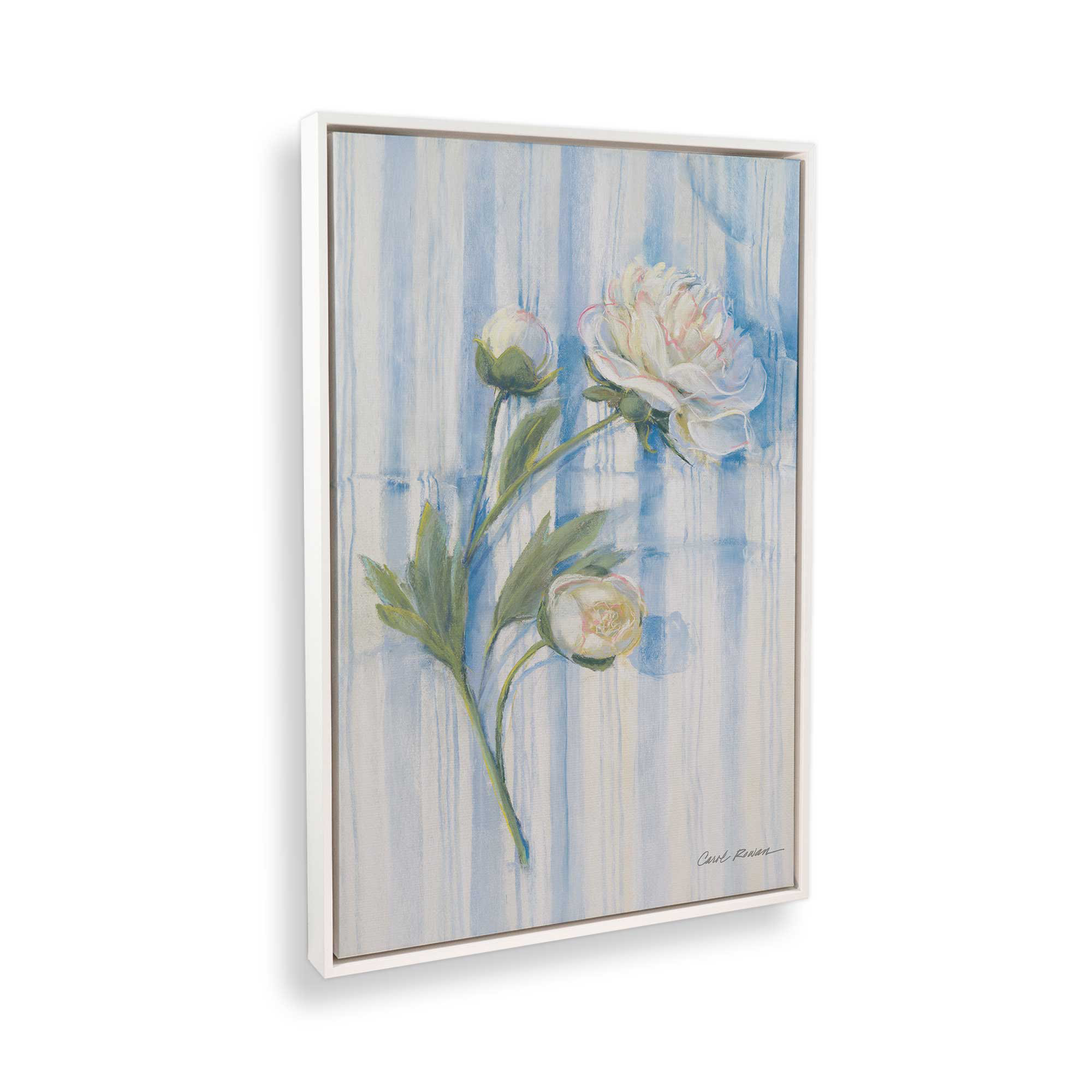 Red Barrel Studio® Peony on Blue Stripe by Carol Rowan Art Print | Wayfair