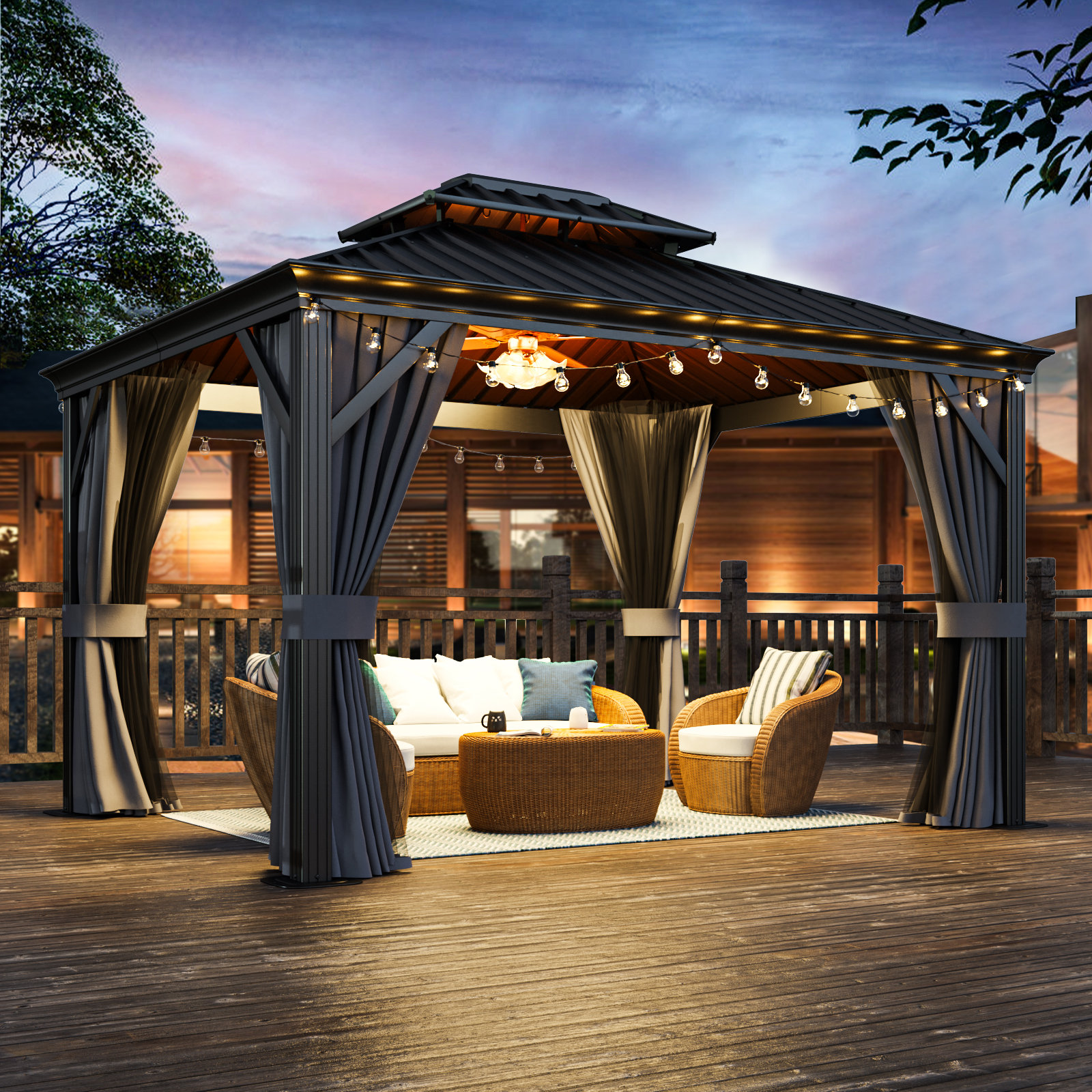 JolyDale Aluminum Patio Gazebo with Double Roof, 4.7inch Aluminum Post ...