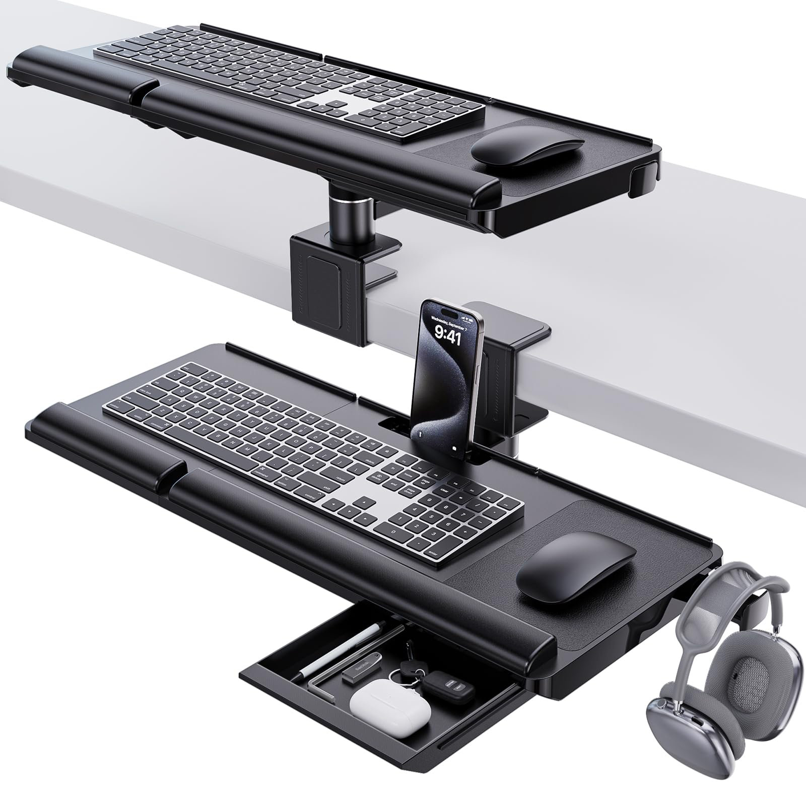 Inbox Zero Adjustable Ergonomic Keyboard Tray - 360° Rotation, Sit ...