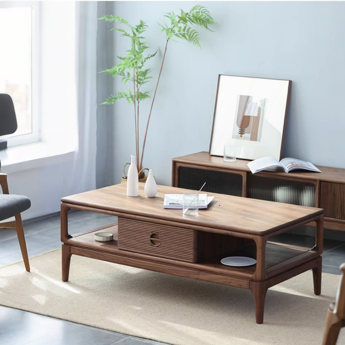 Isla Hopping Modern Minimalist Walnut Rectangular Coffee Table ...