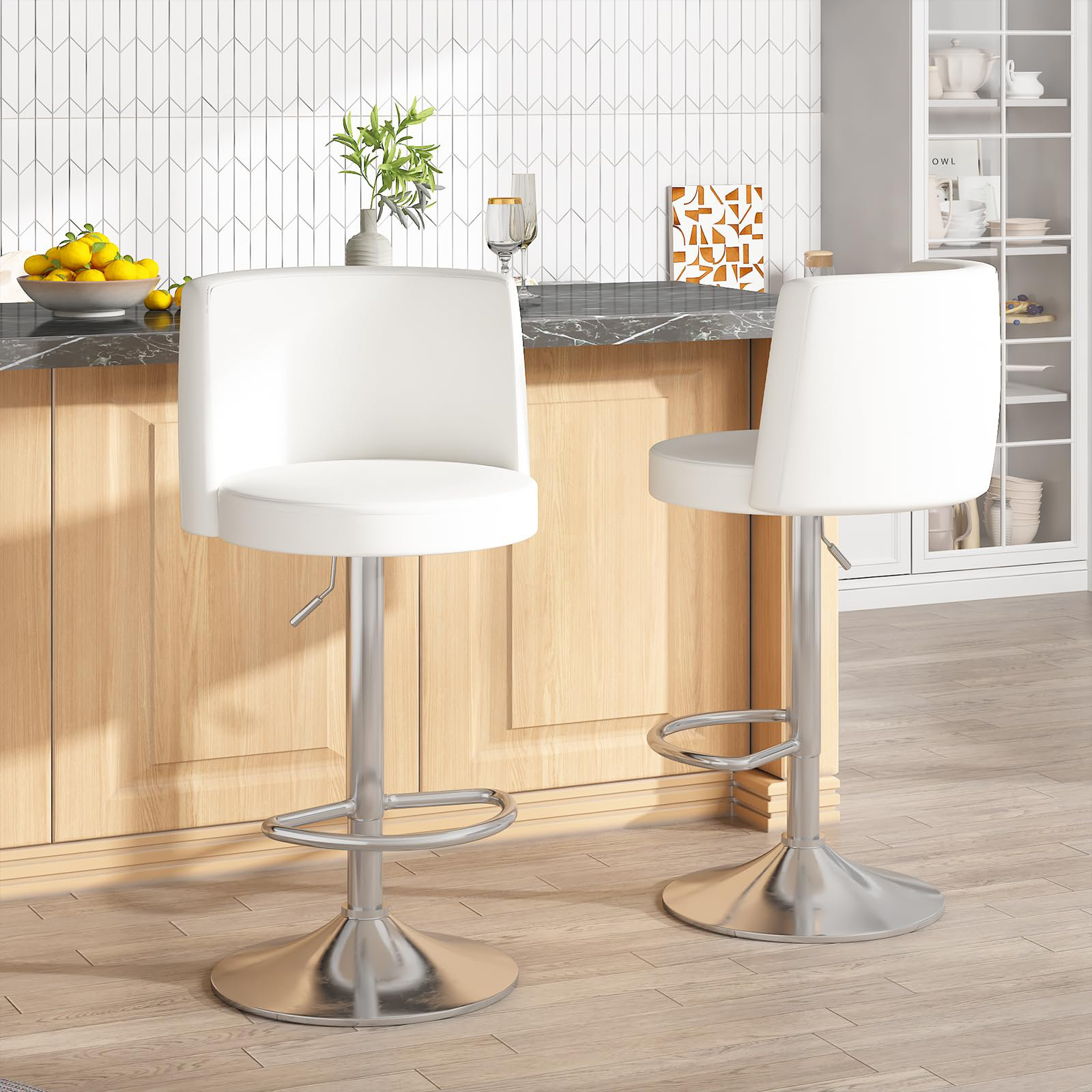 Ivy Bronx Modern Leather Steel Bar Stools - Swivel & Adjustable（Two ...