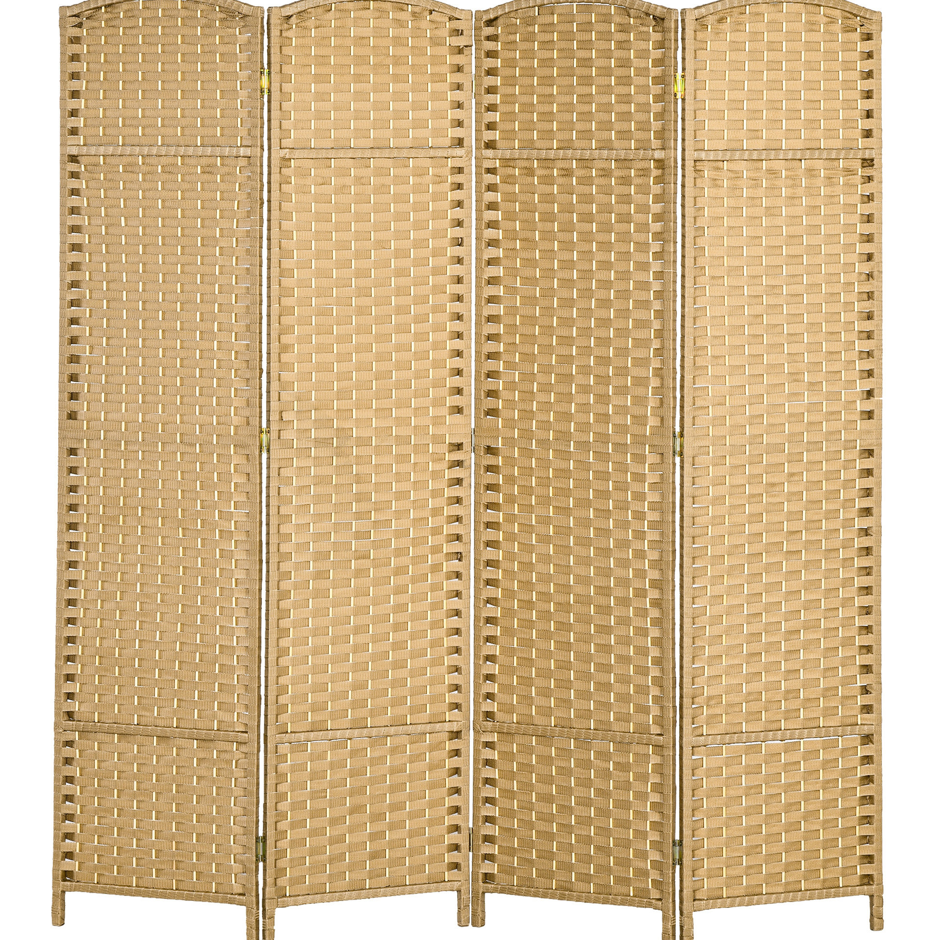 Wovilo Room Divider 4 Panel, 5.6' Tall For Home. Natural Wood Theme ...