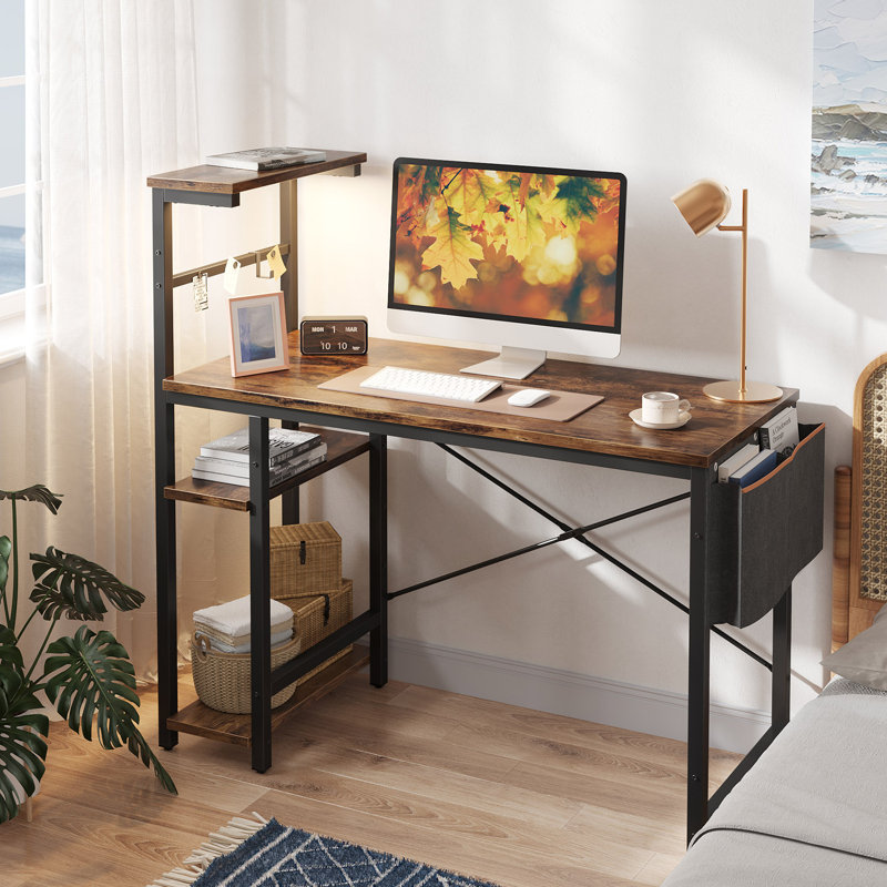 17 Stories Johnothan Computer Desk with 4 Tiers Shelves, LED, 44 ...