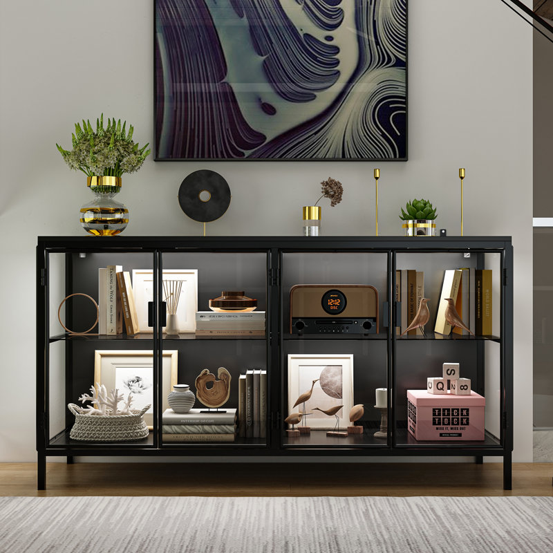 Ebern Designs Aydee 55'' W Sideboard With Glass Doors And Led Lights ...
