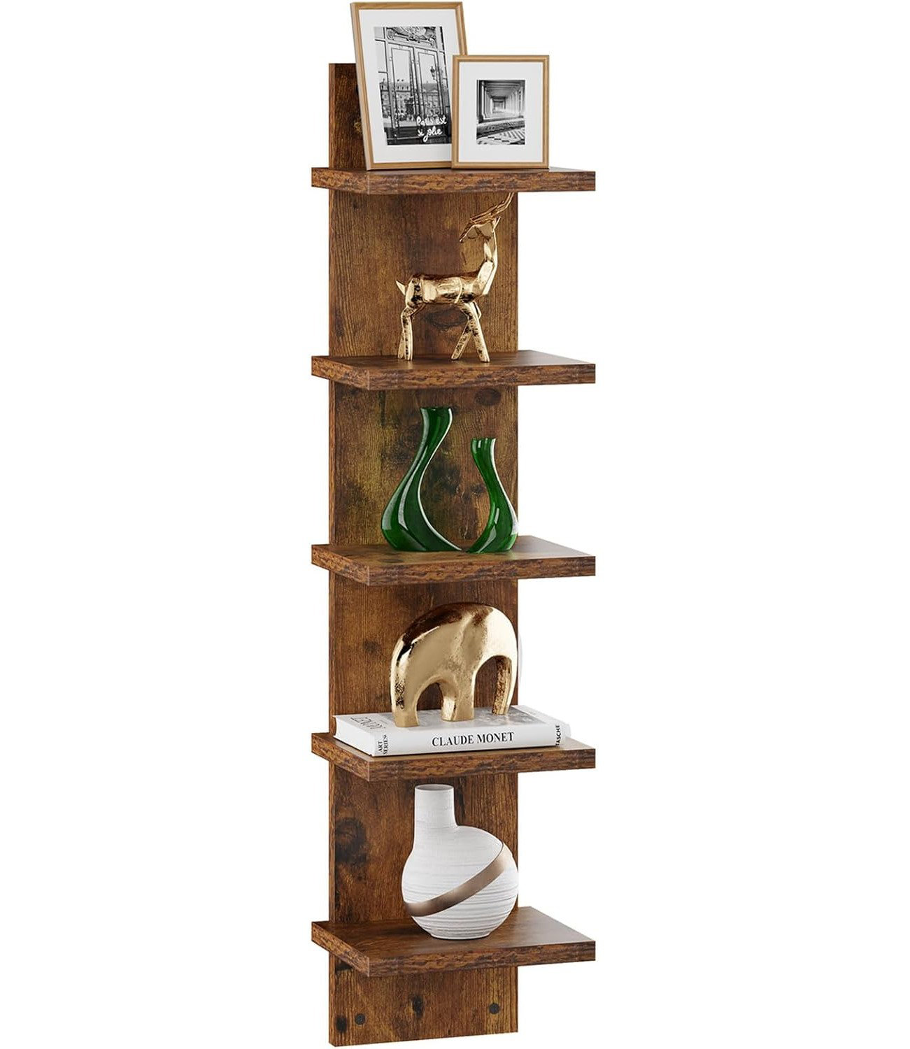 Loon Peak® 5 Tier Wall Shelf Unit Brown Vertical Shelf Floating Storage ...