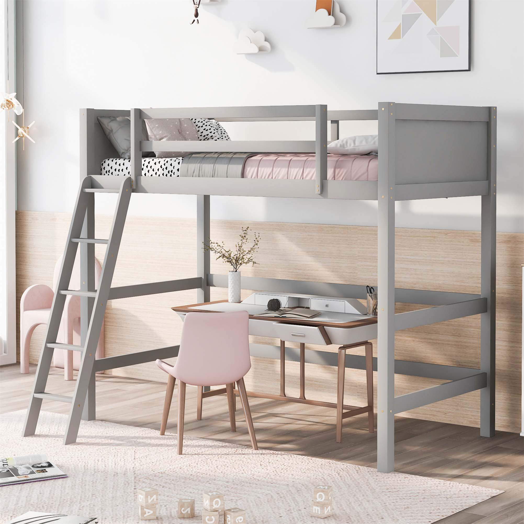 Dakota Fields Solid Wood Loft Bed With Ladder | Wayfair