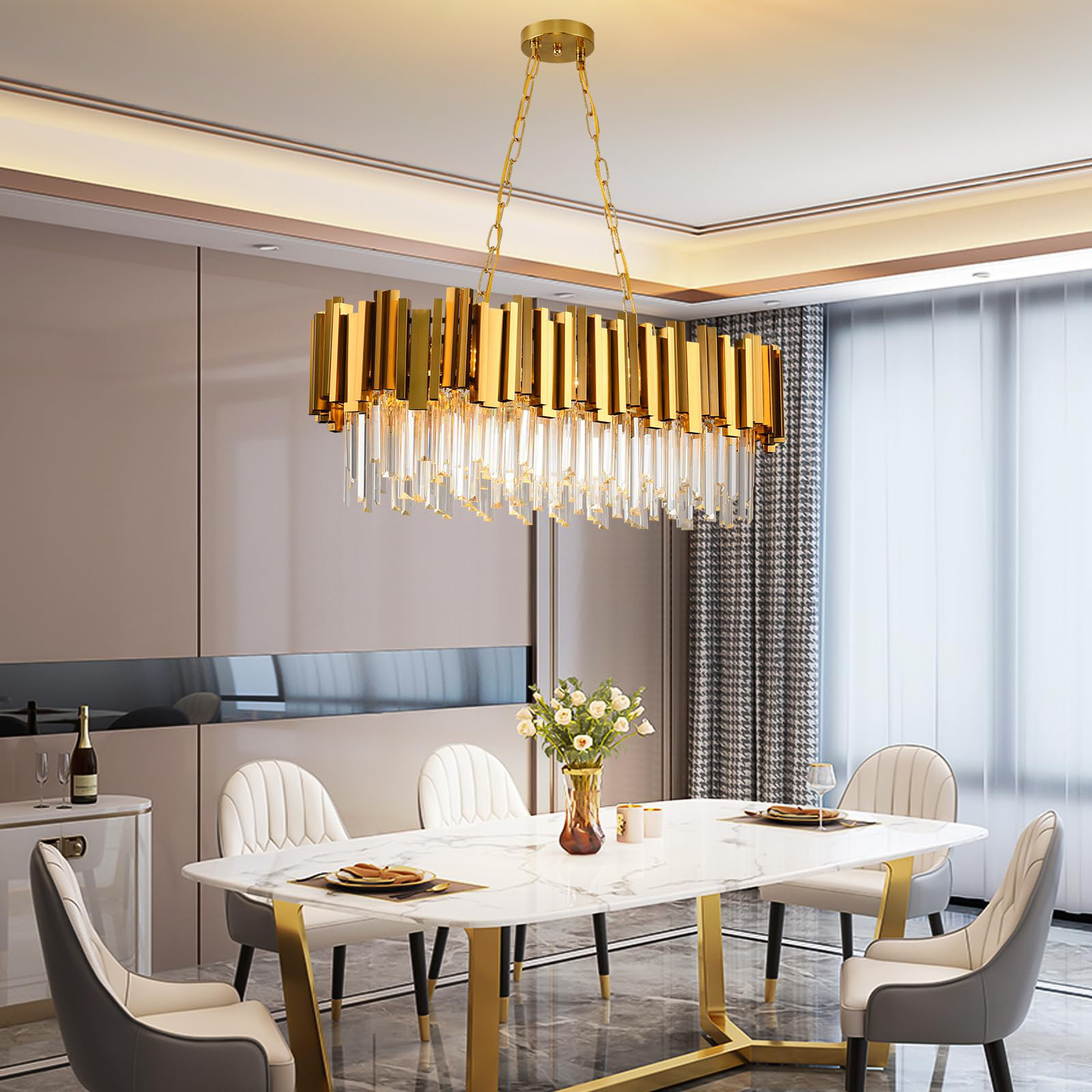 Fairmont Park Modern Crystal Chandelier - Gold Finish, 32 Inch Oval ...