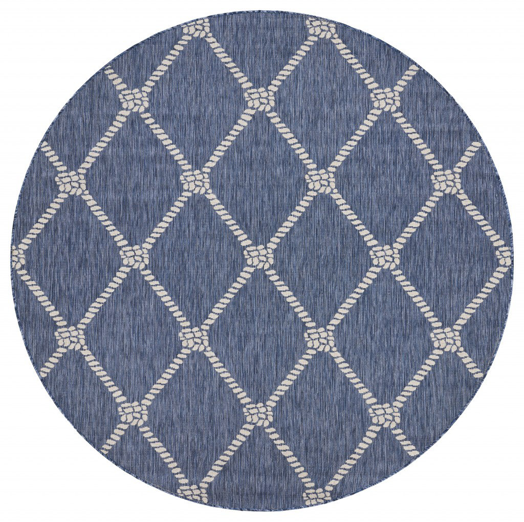 ZeaZu Geometric Machine Made Round 7'6" Area Rug in Blue/White | Wayfair