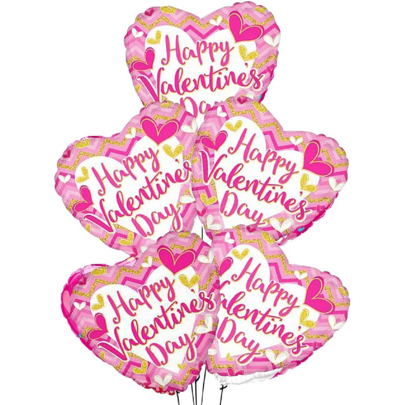 PMU Heart Shaped Valentines Day Balloons 18-inch Mylar (Pink Chevron ...