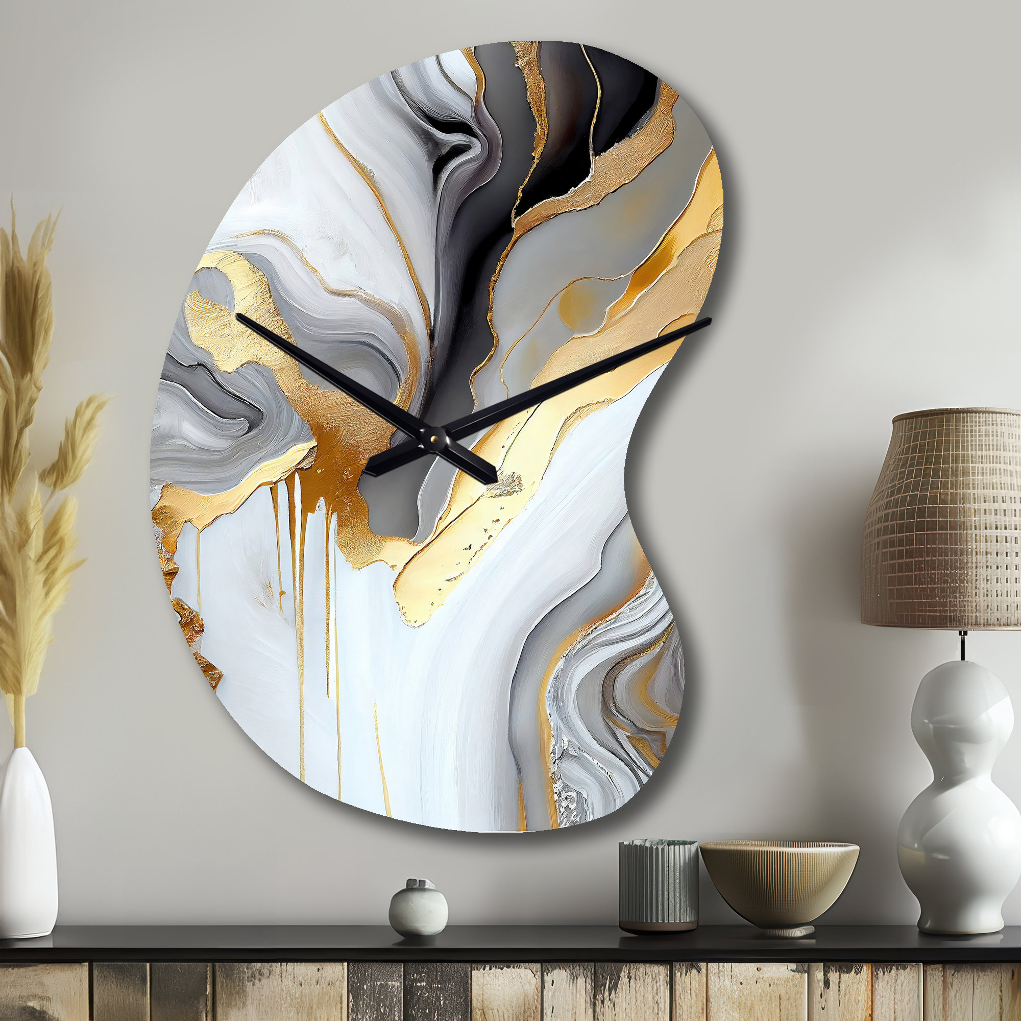 Design Art White And Gold Marble Abstract II - Boom Shape White Wall ...