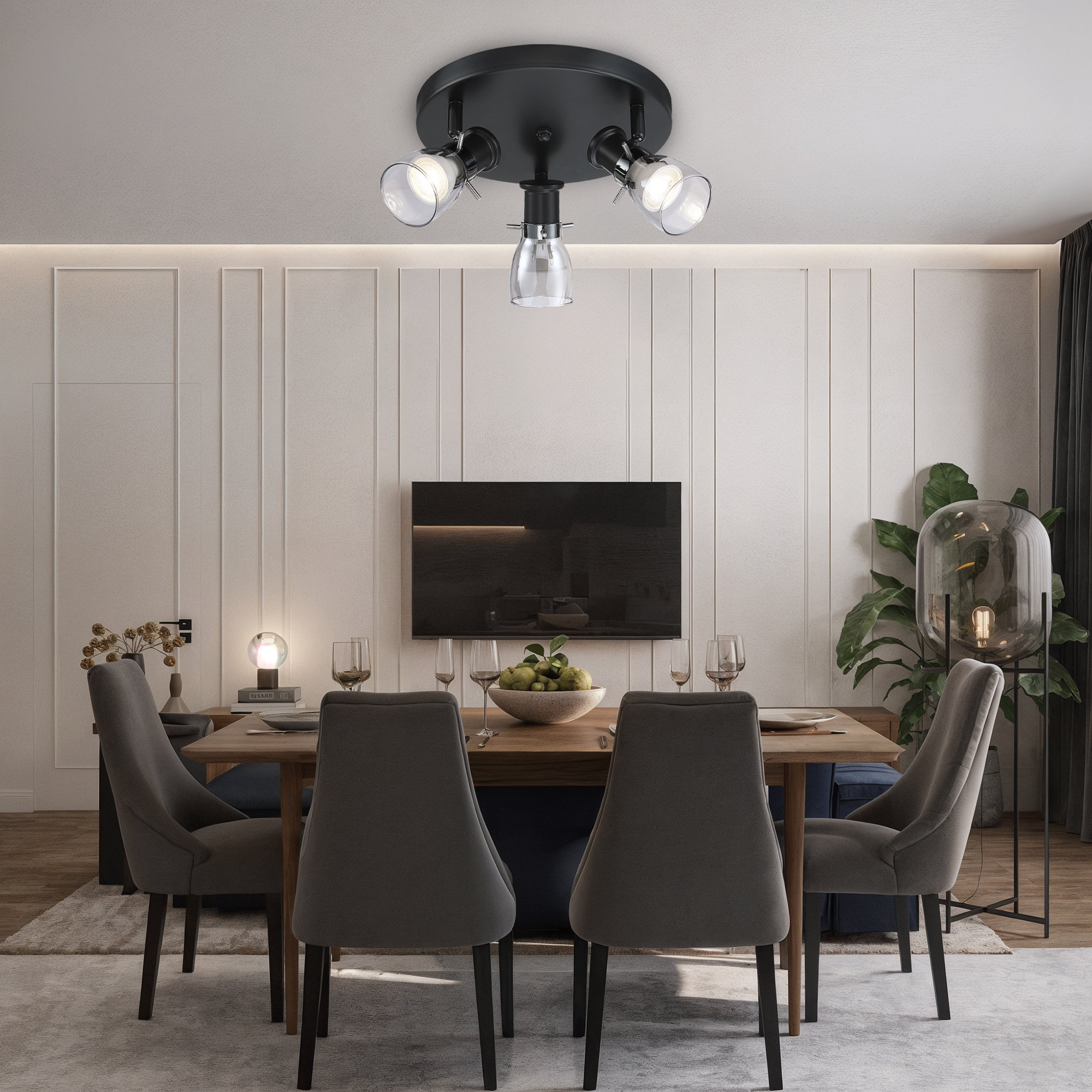 Flsnt 3-light Track Lighting Fixtures Ceiling, Matte Black Round Directional Ceiling Spotlight ...