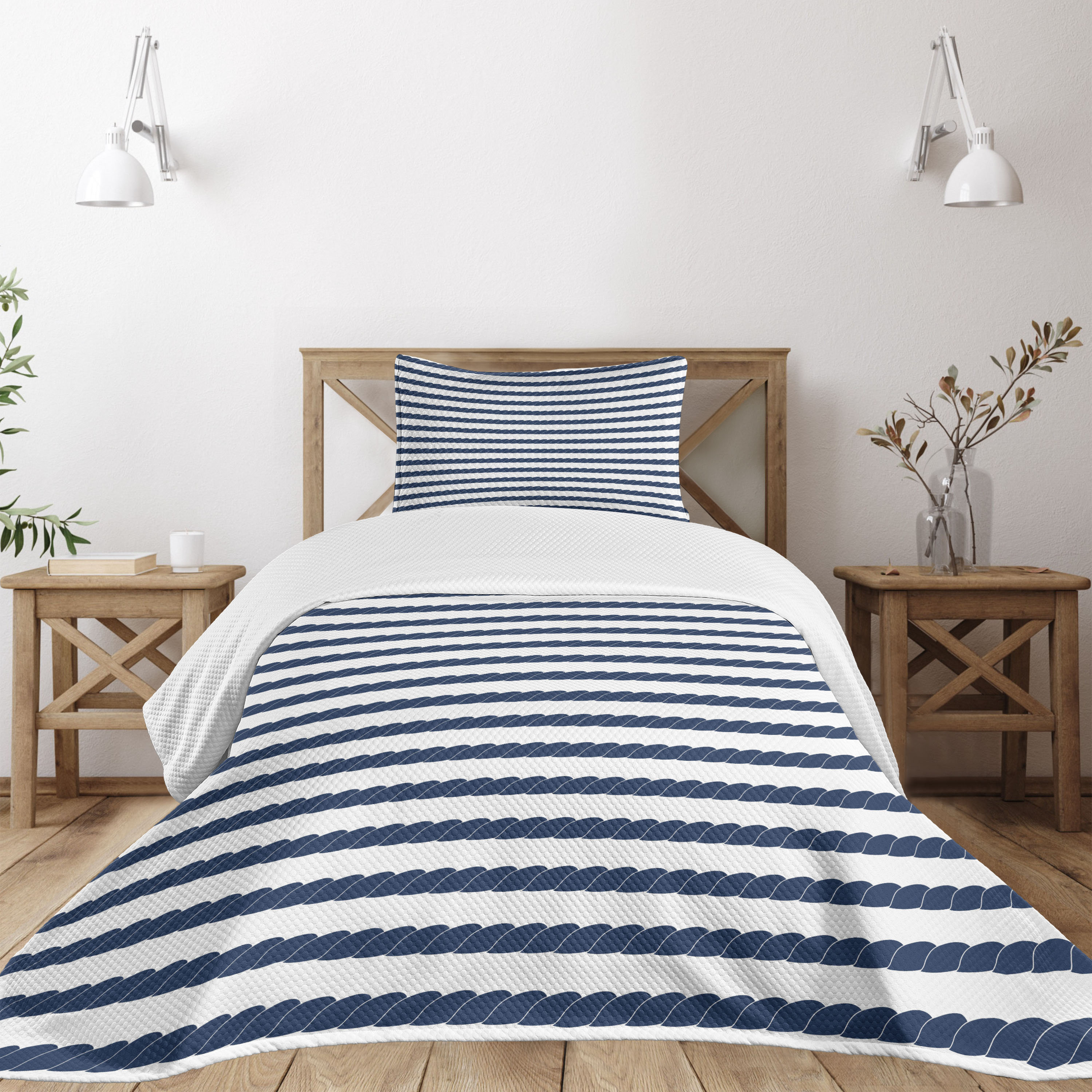 Ambesonne Nautical Bedspread Set Marine Sea Life Design Violet Blue and ...