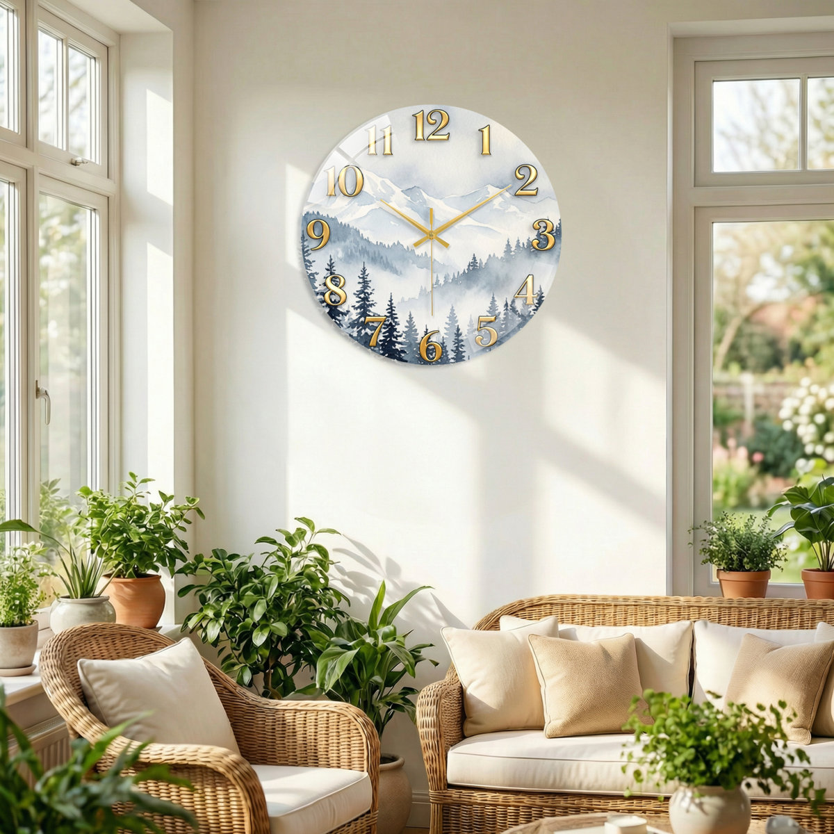 East Urban Home Mountain Forest Modern Decorated Glass Wall Clock Home ...