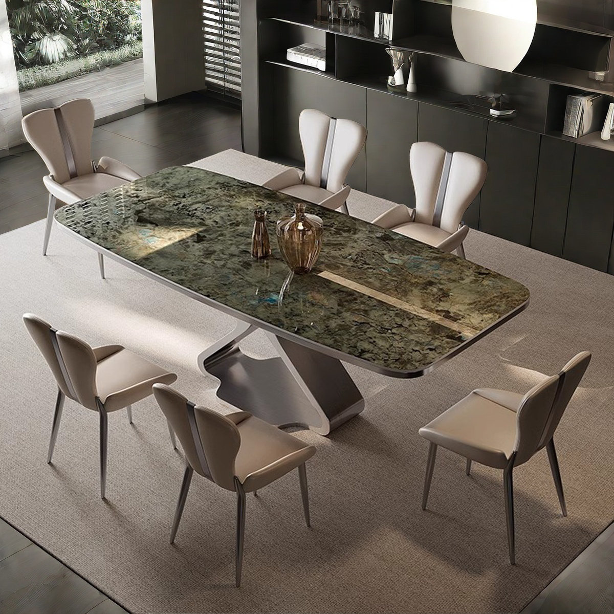 ALLNICEDT Modern Microlite Stone Dining Table Sets | Wayfair