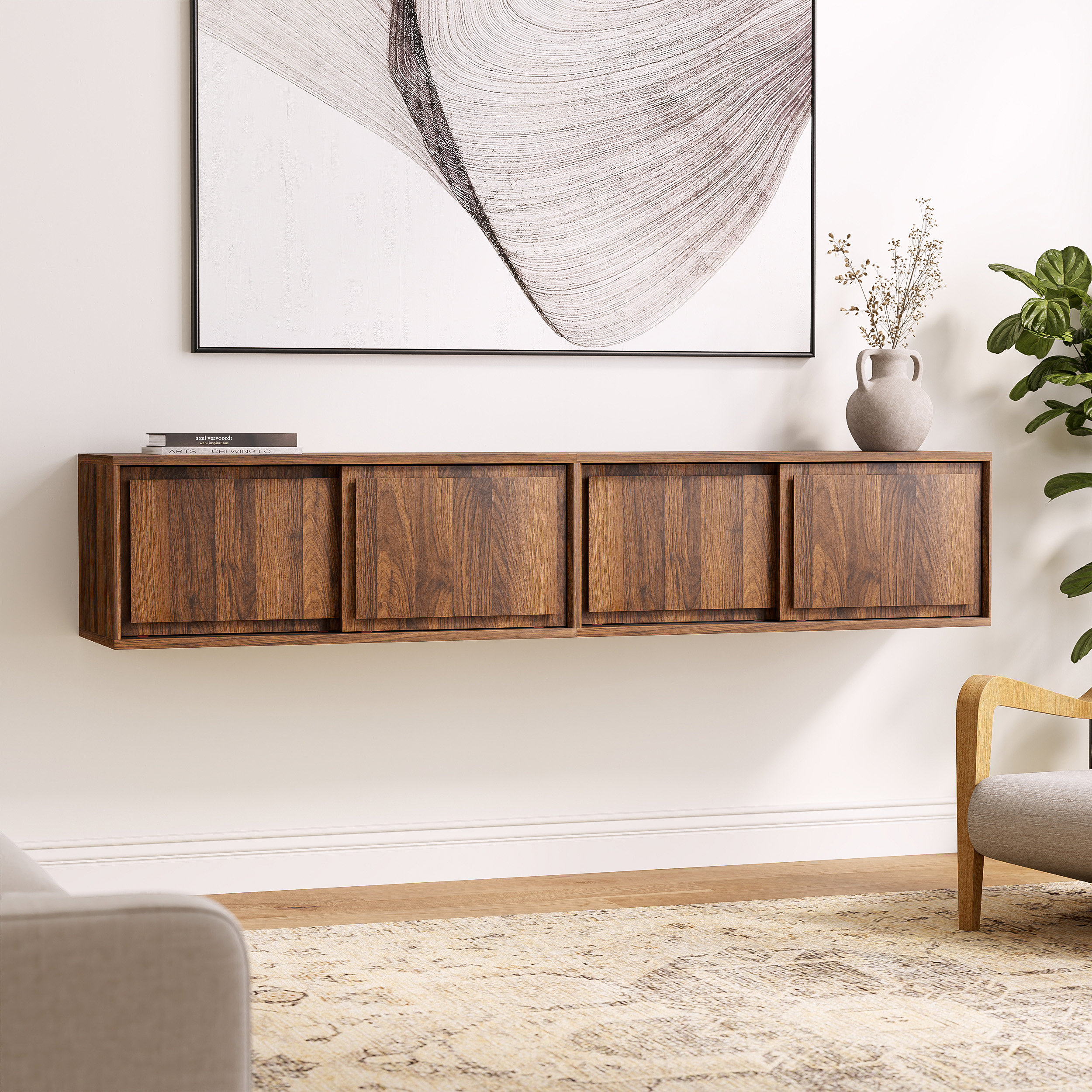 Ebern Designs Floating TV Stand, Wall Mounted Cabinet With Sliding ...