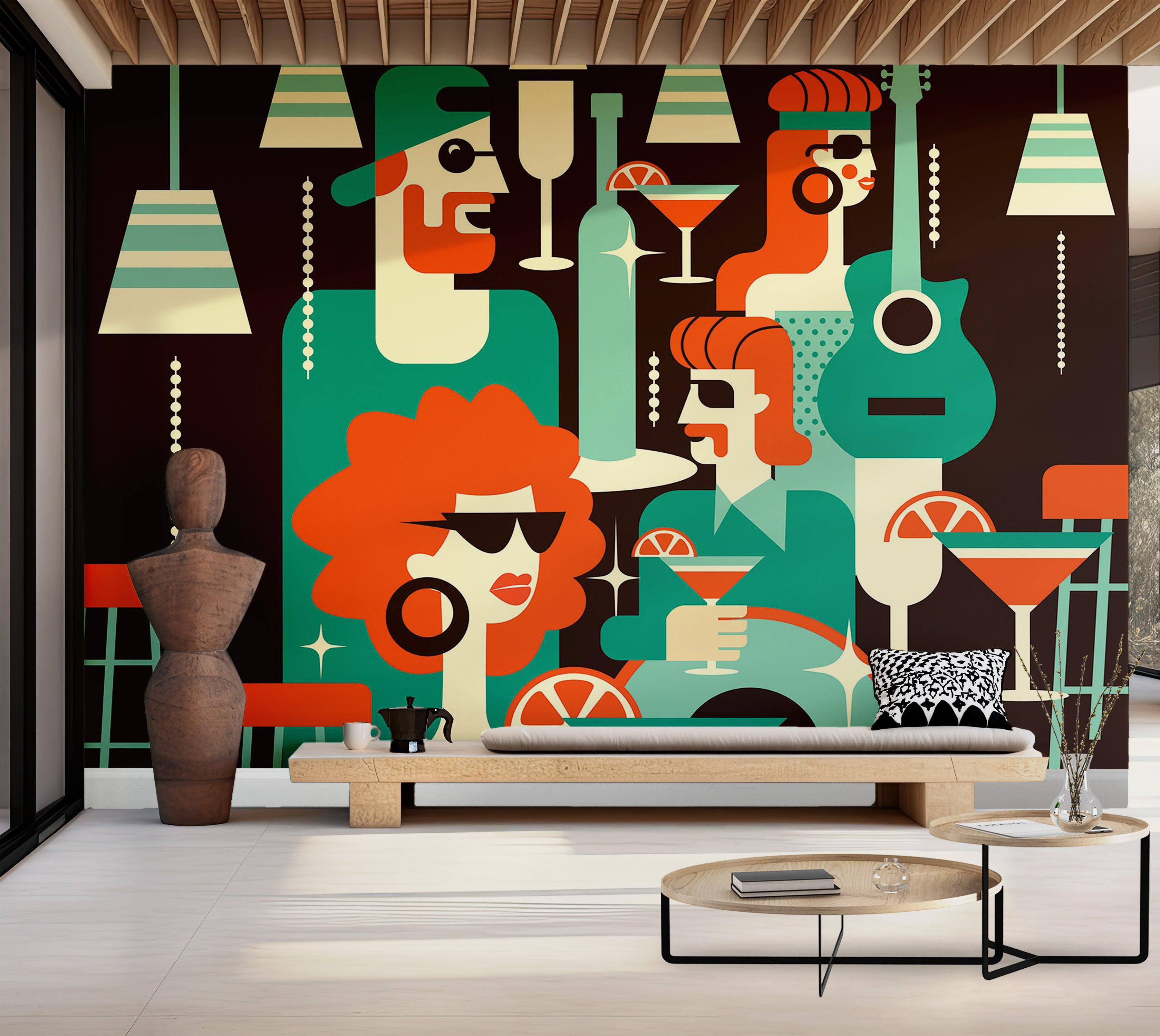 Hokku Designs Premium Wallpaper Wall Mural - Cocktail Party Scene | Wayfair