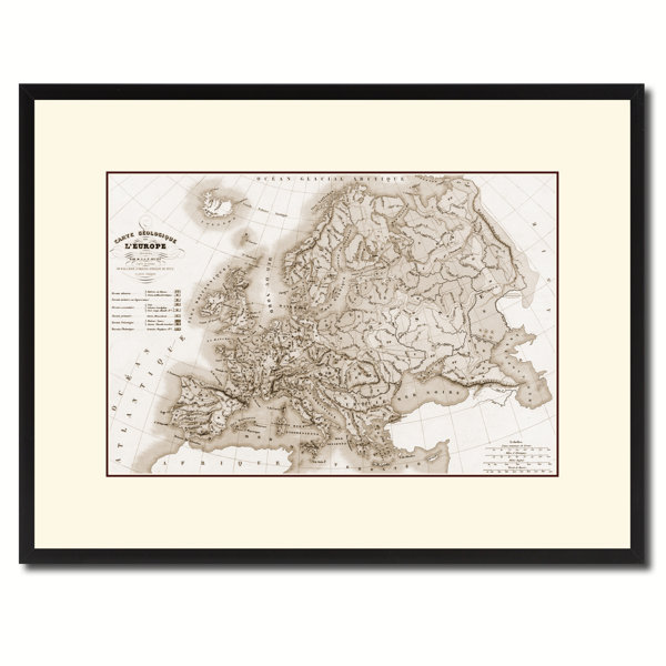 17 Stories Europe Geological Vintage Sepia Map Framed On Canvas Print ...