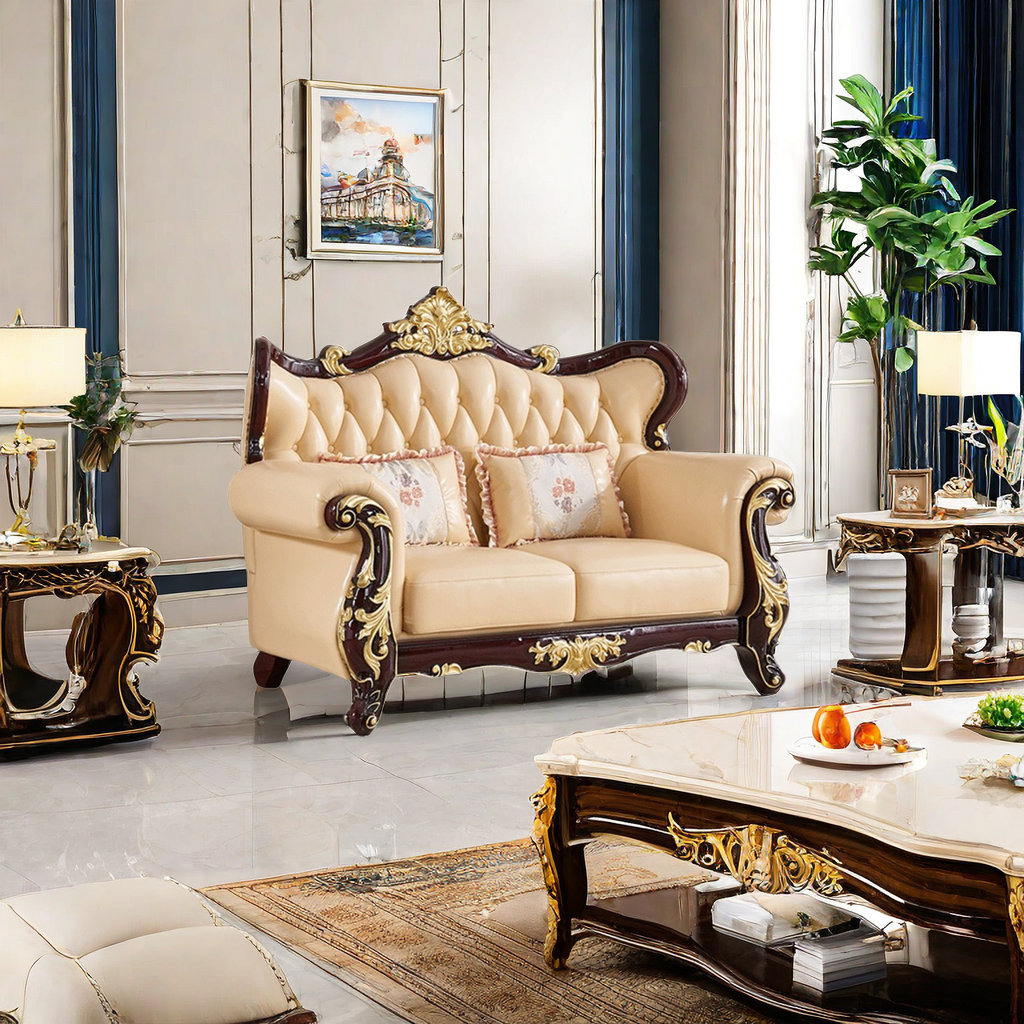 Romero European Style Simple Leather Sofa 68.8'' Genuine Leather ...