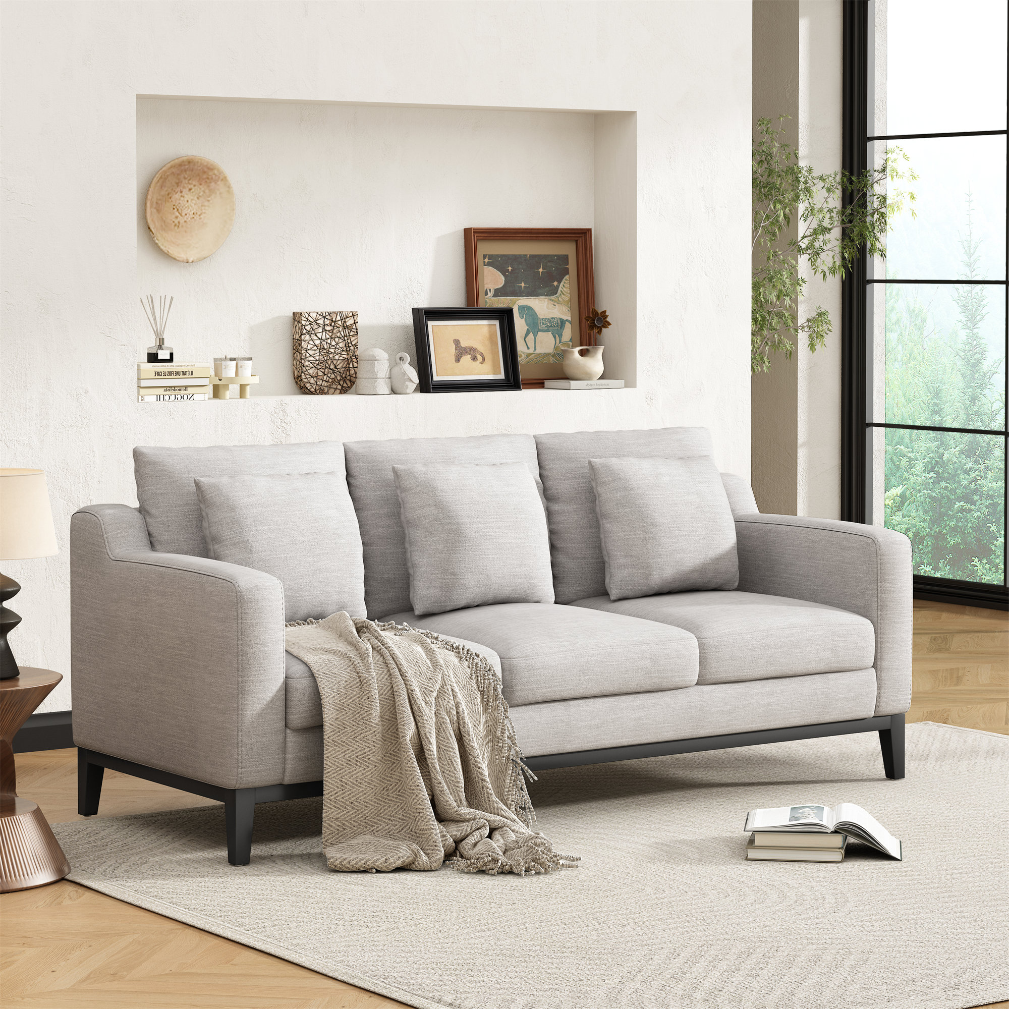 George Oliver Comfy 3-Seat Sofa With Wooden Legs - Modern Living Room ...