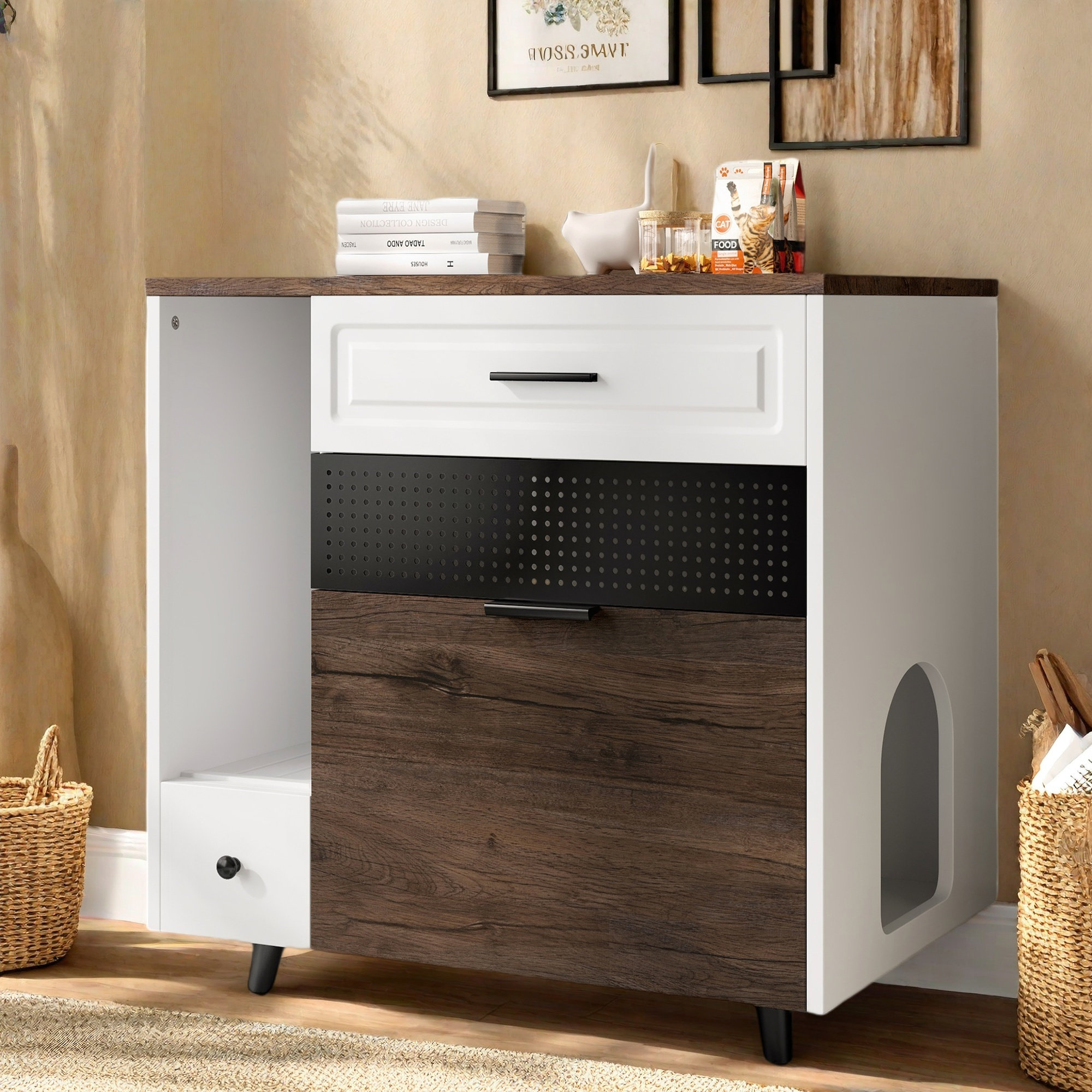 Tucker Murphy Pet™ Indoor Cat Litter Box Enclosure With 2 Drawers ...