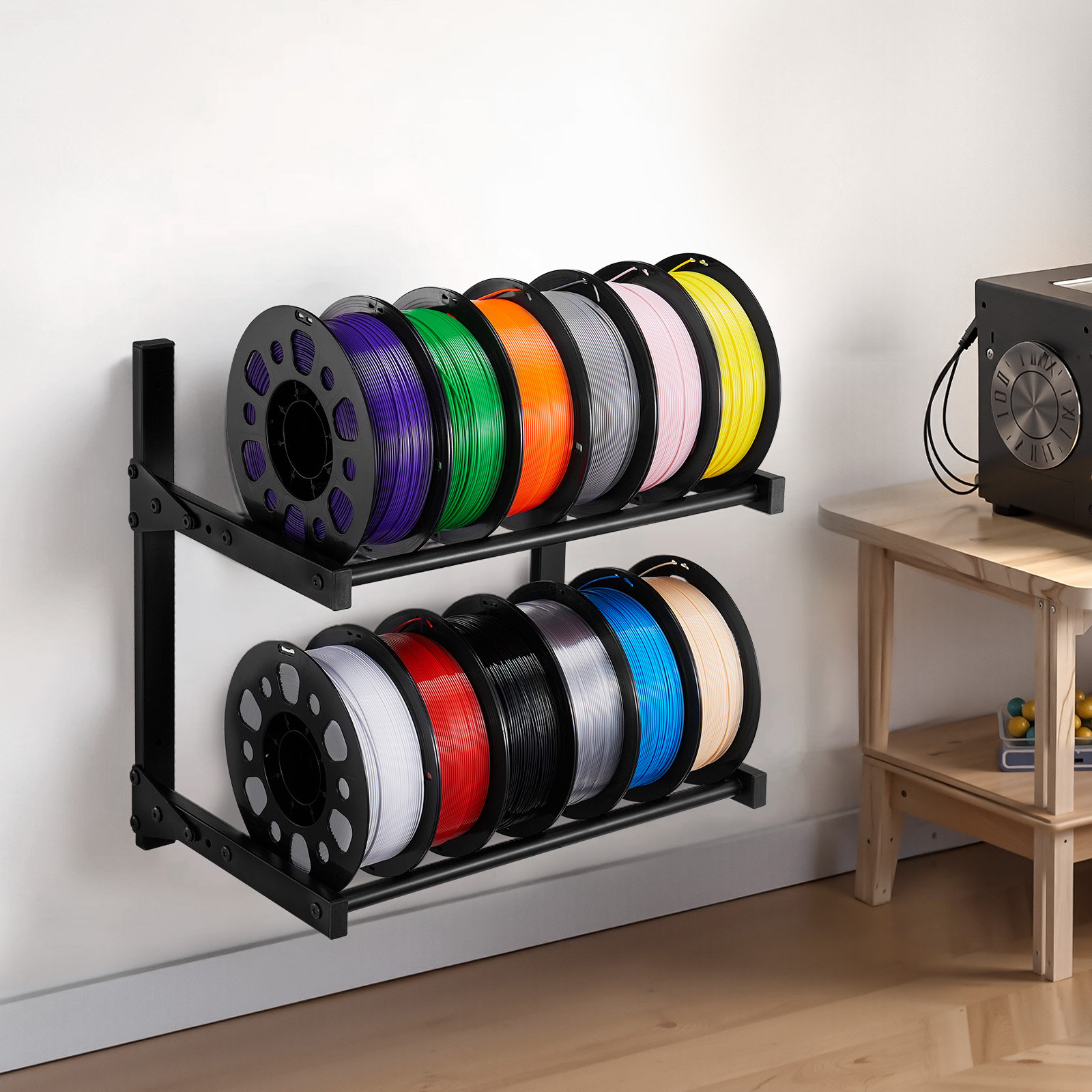 Wrought Studio Wall Mount Printer Filament Storage Rack 2-Tier Filament ...