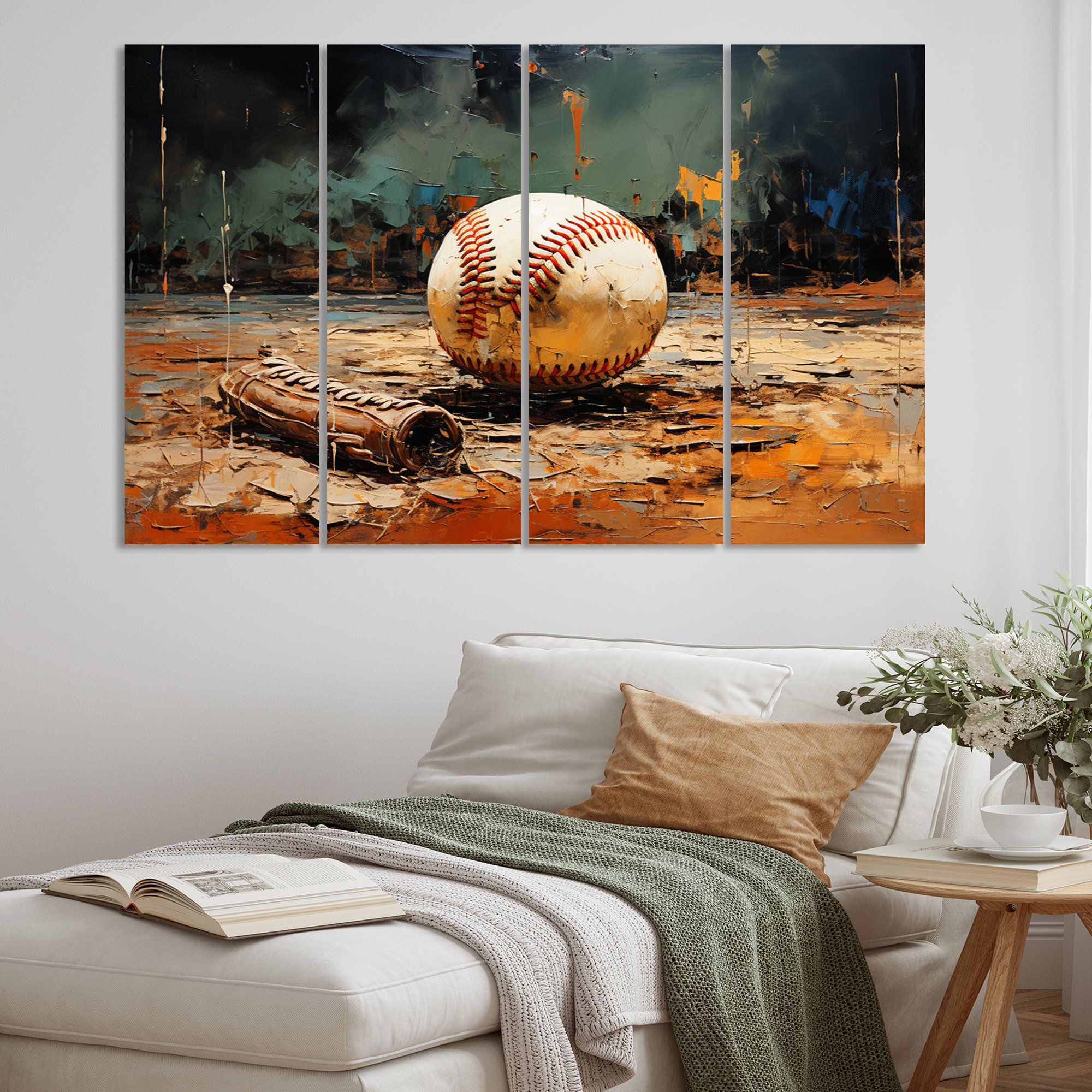 Design Art Baseball Collage Glove And Ball - Sports Canvas Art Print ...