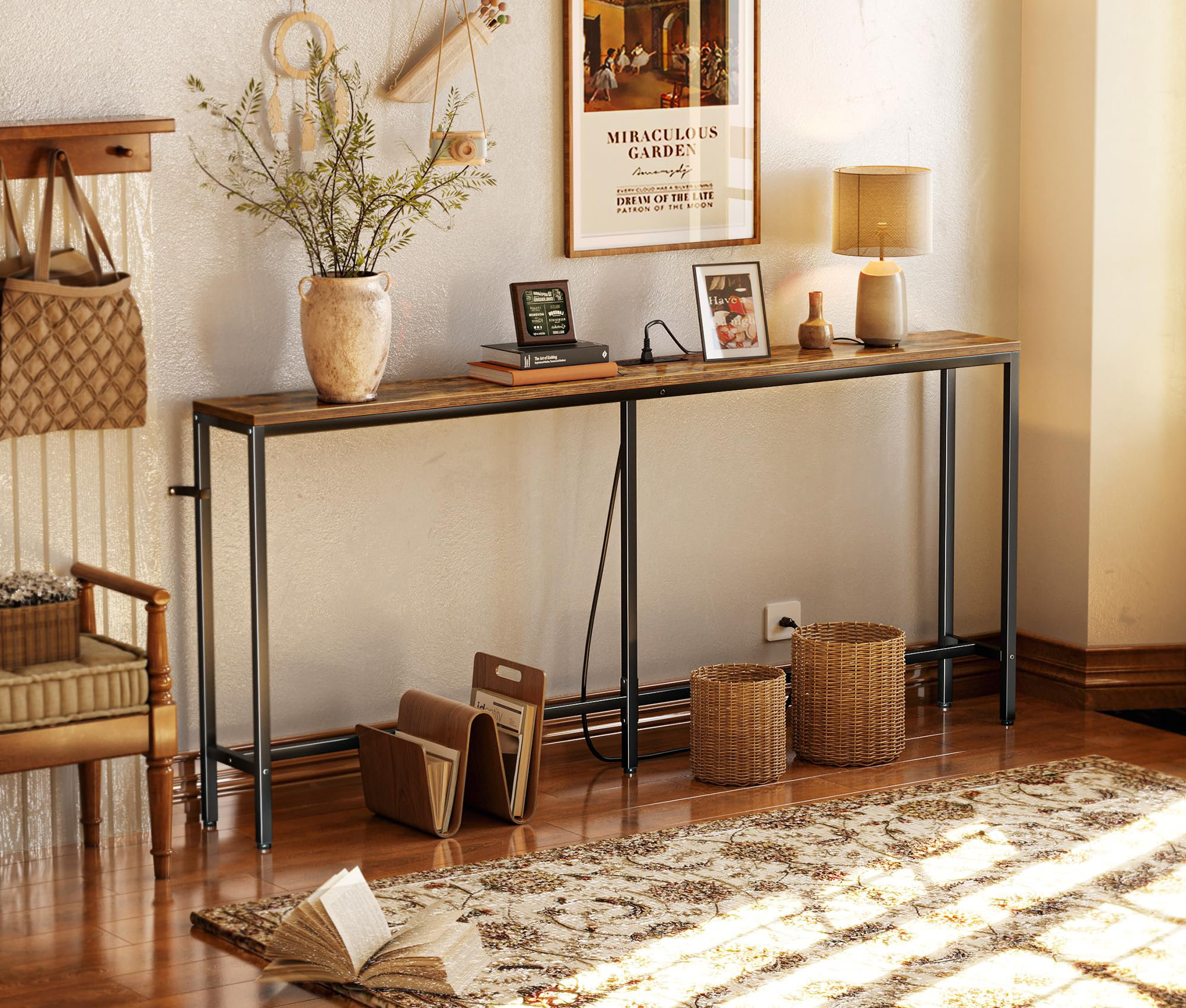 17 Stories Console Table With Outlet, Sofa Table With Charging Station ...