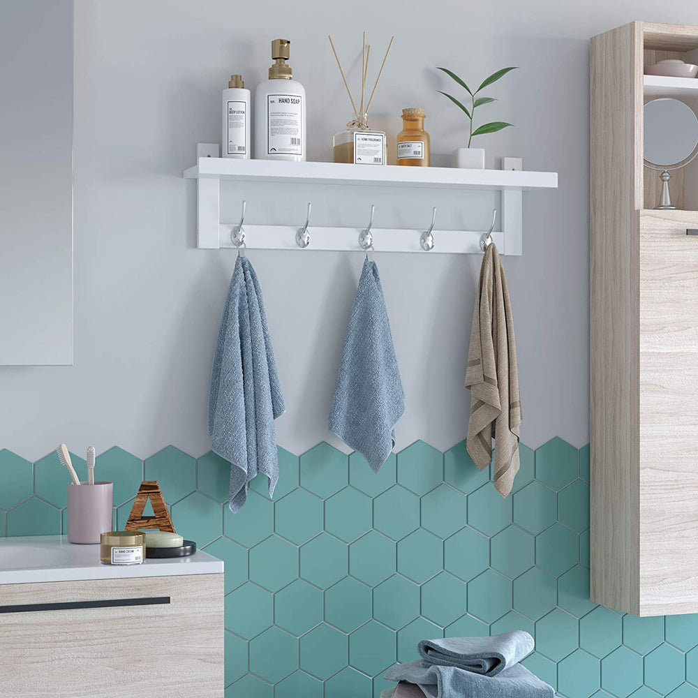 Ebern Designs Breki Bamboo Entryway Floating Wall Shelf with 5 Dual ...