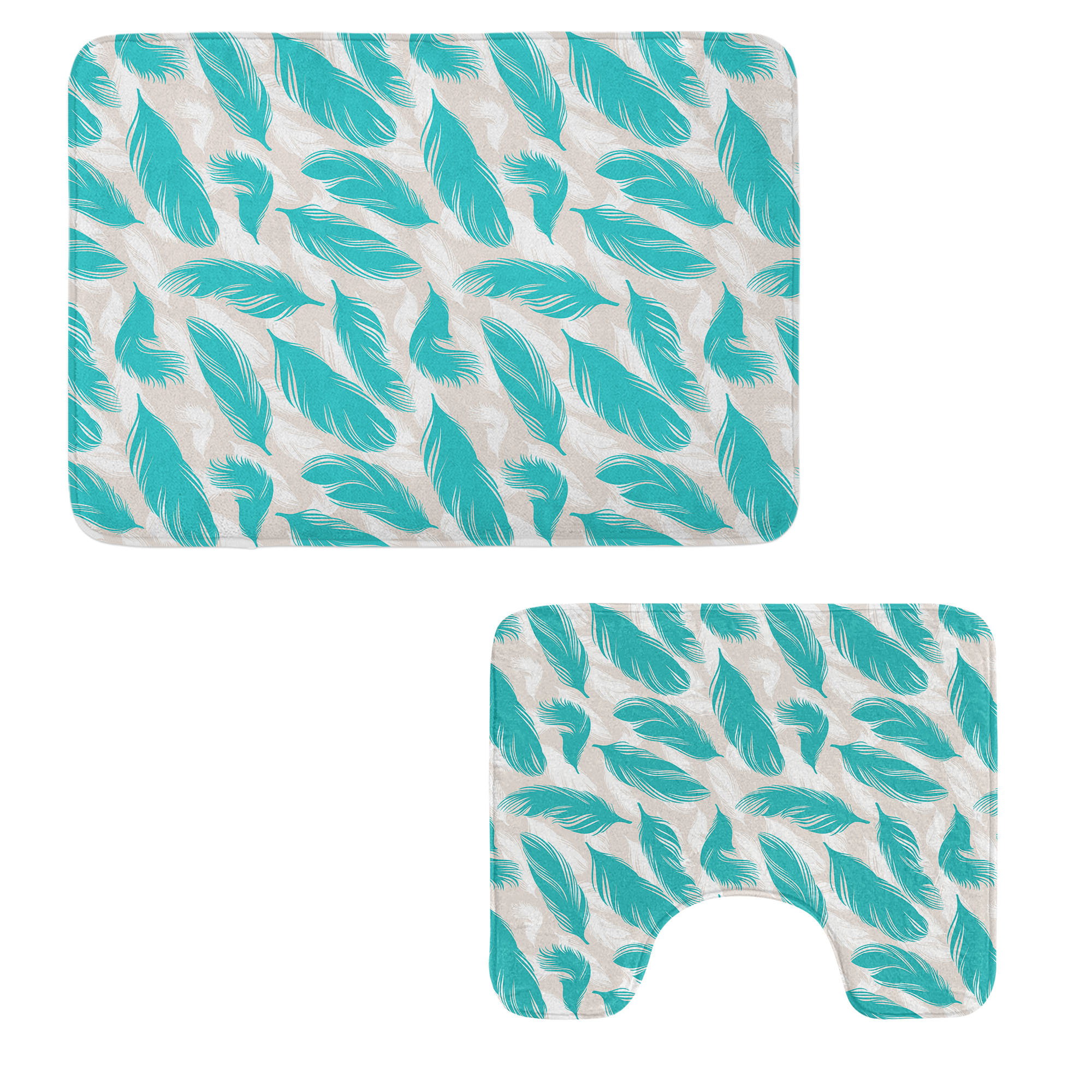 Ebern Designs Turquoise Bathroom Rug Set 2 Pieces Rectangle & Contour ...