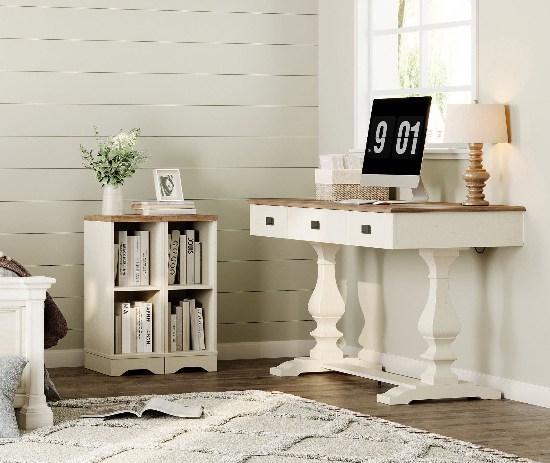 Lark Manor 60-Inch Vintage Style Home Office Desk With 2 Storage End ...