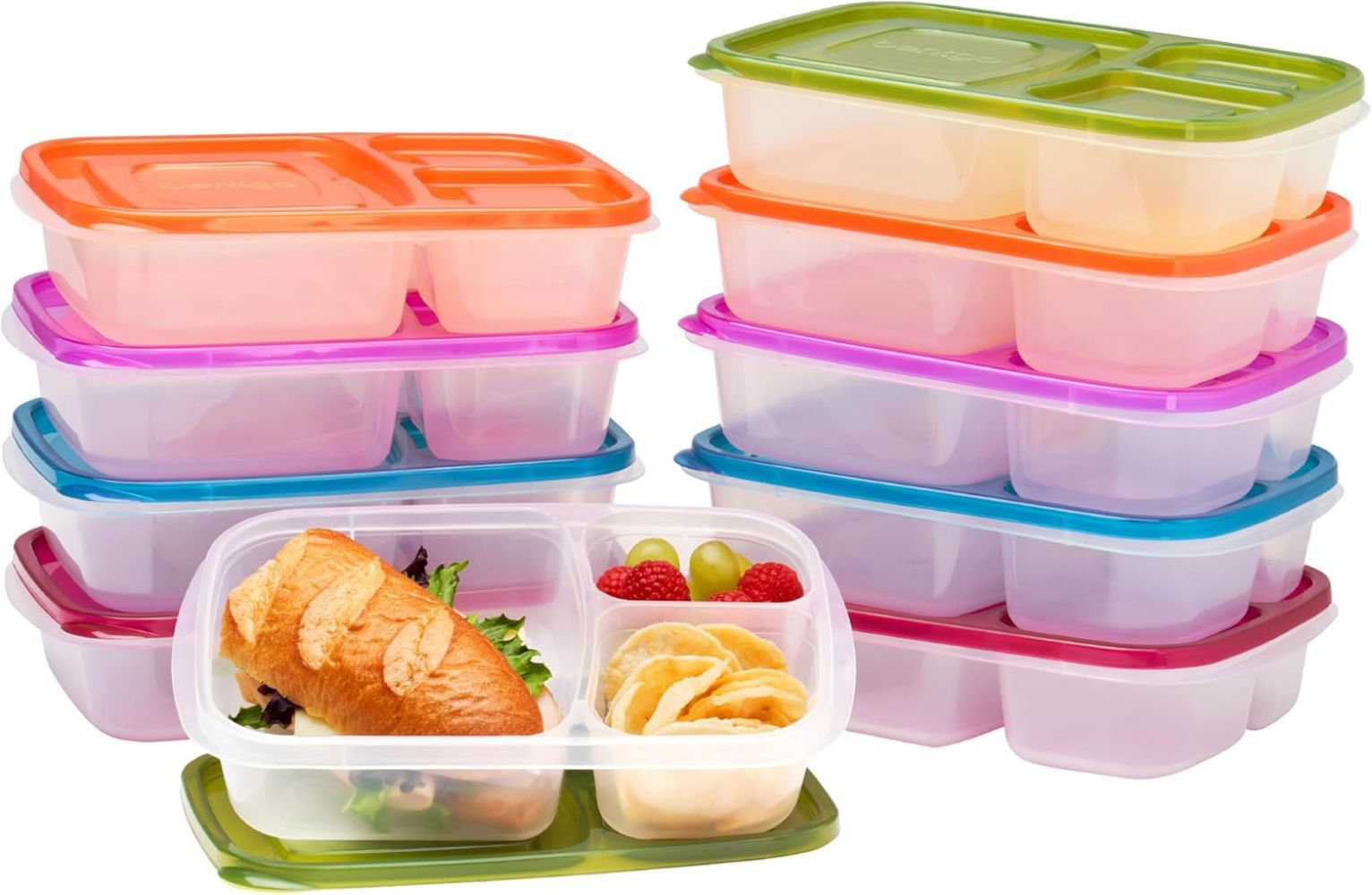 Anadea Original Stackable Lunch Boxes - Reusable 3-Compartment Food ...