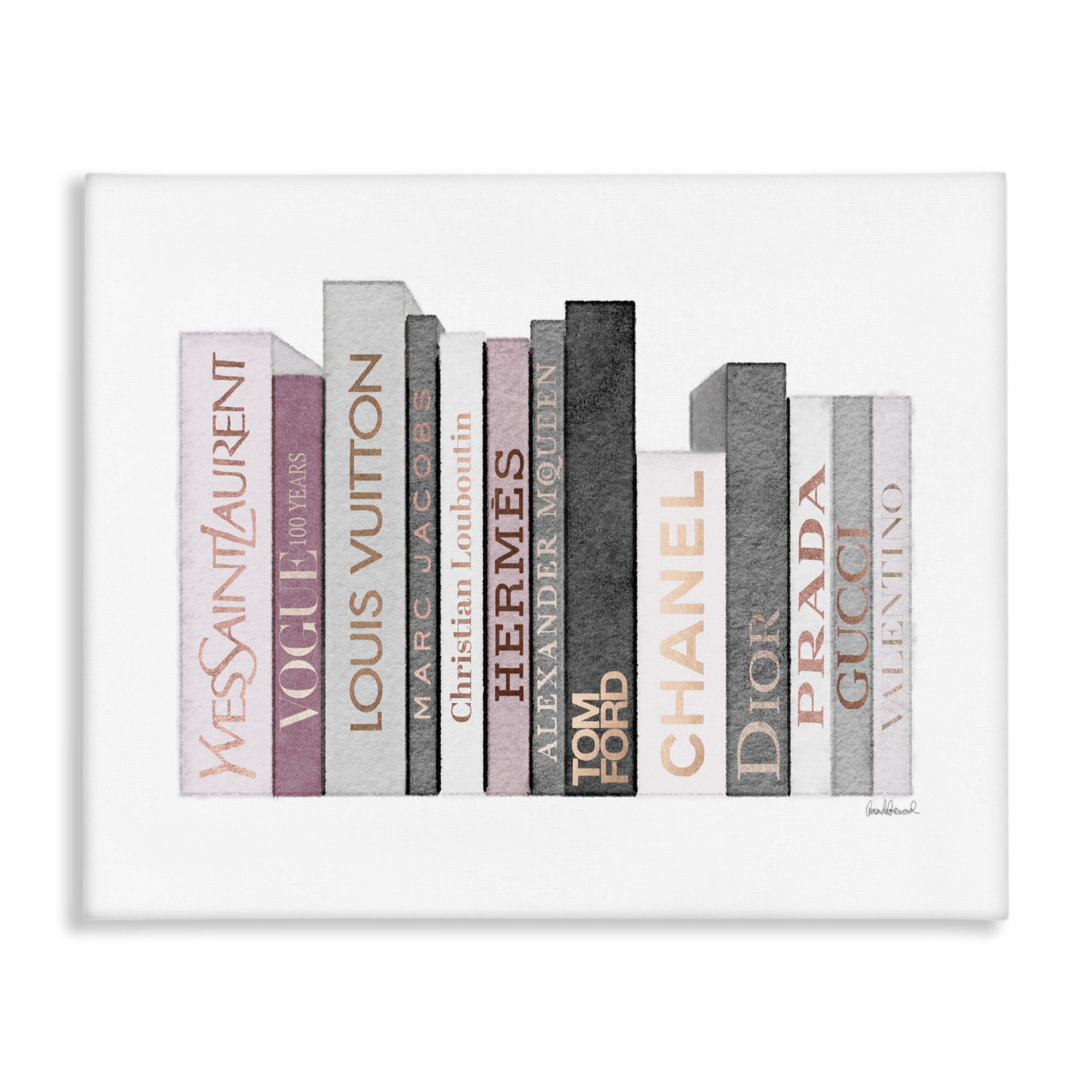 Stupell Industries 'Fashion Designer Bookstack Pink Gray' Graphic Art ...