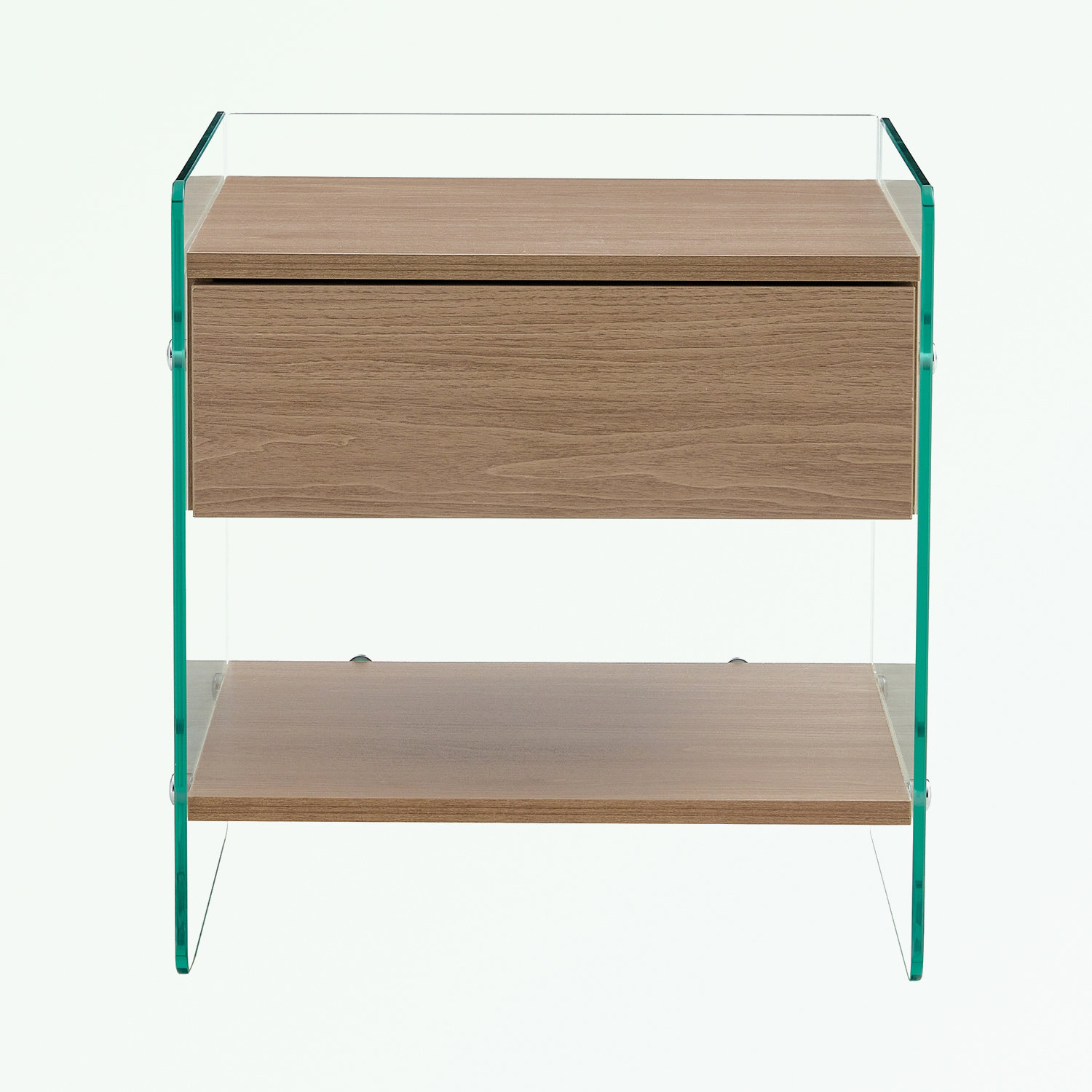 Ivy Bronx End Table with 1 drawer, open shelf and galss sled legs | Wayfair