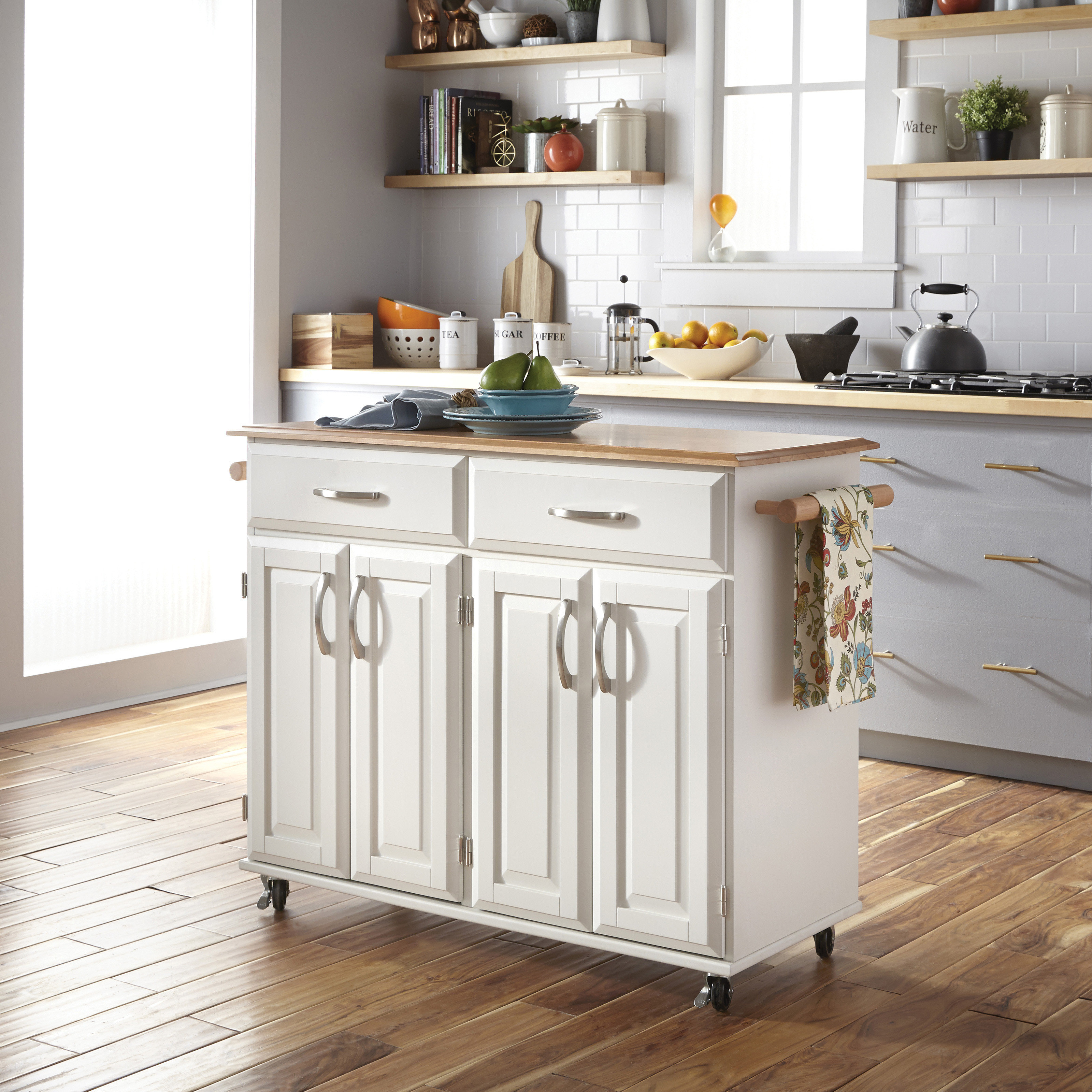 Charlton Home® Hamilton Kitchen Cart with Solid Wood Top & Reviews ...