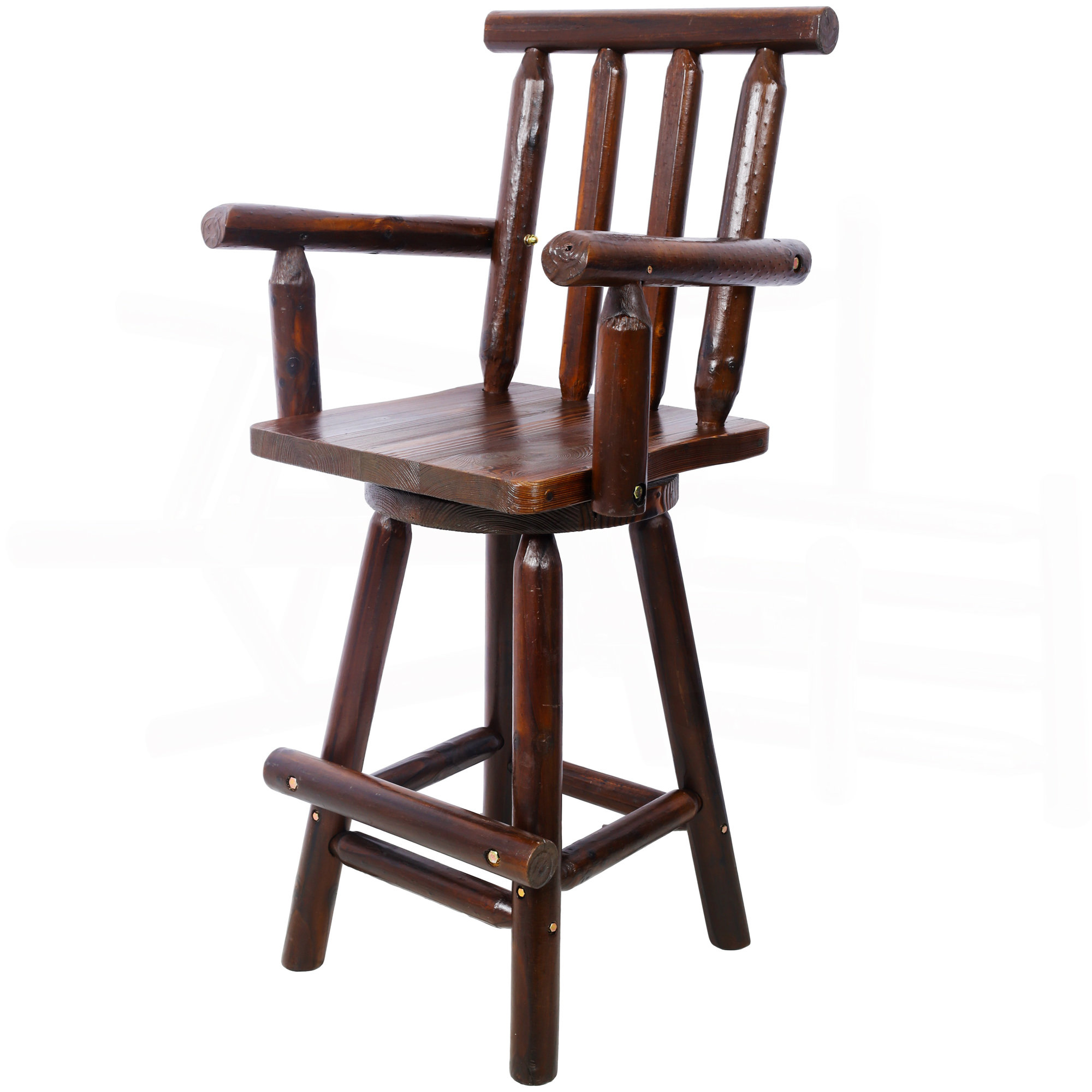 Mercer41 Rustic Bar Stool - Fir Wood Construction, Chair With Footrest,Wide Armrest, Rustic ...