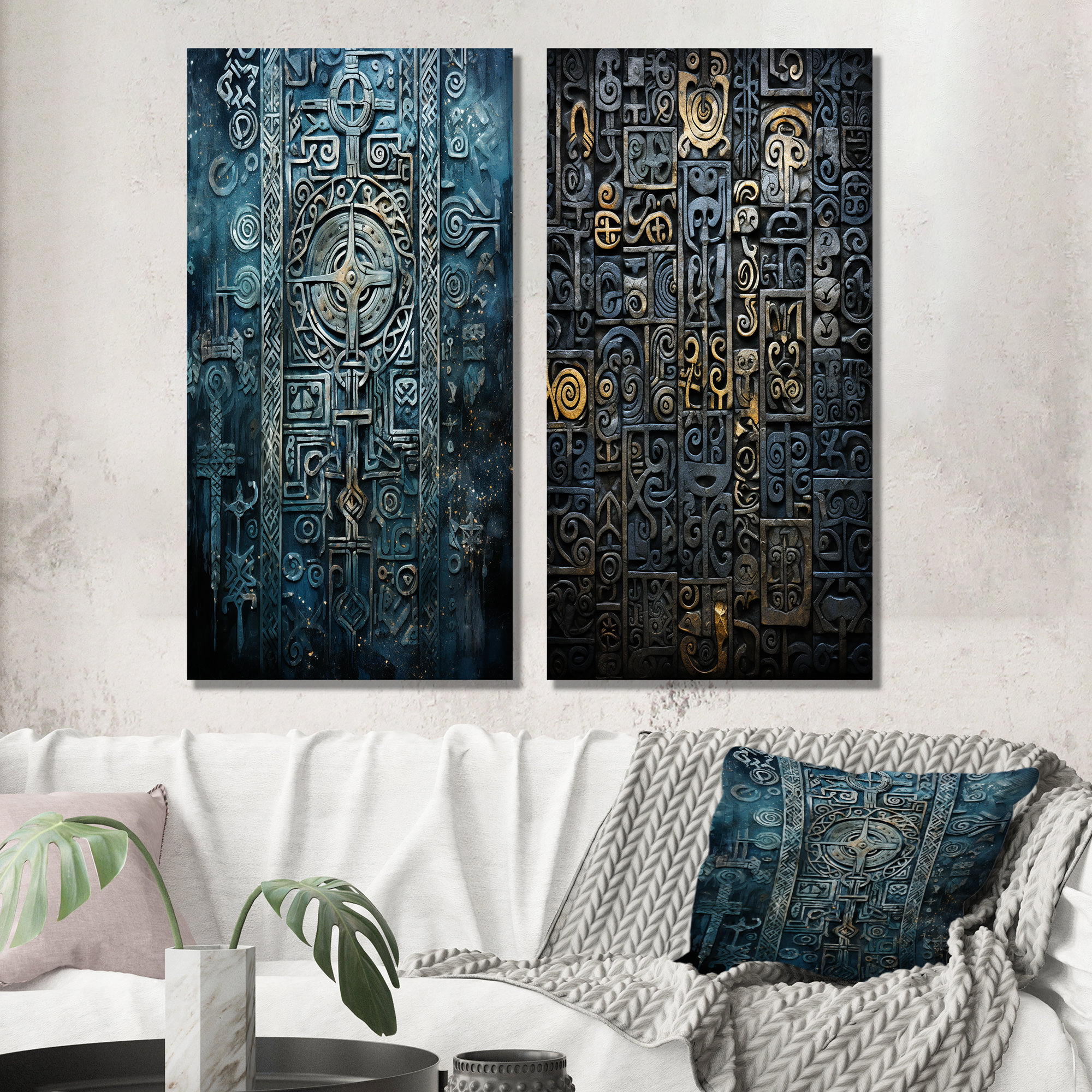 17 Stories Blue And Gold Maya Tile Impressions II - Abstract Tile Wall ...