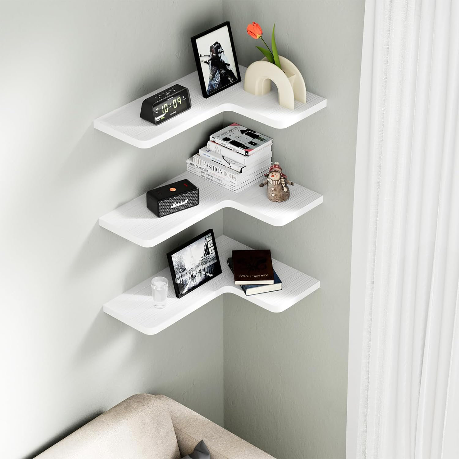 Ebern Designs Corner Floating Shelves Invisible Bracket Shelves Set Of ...