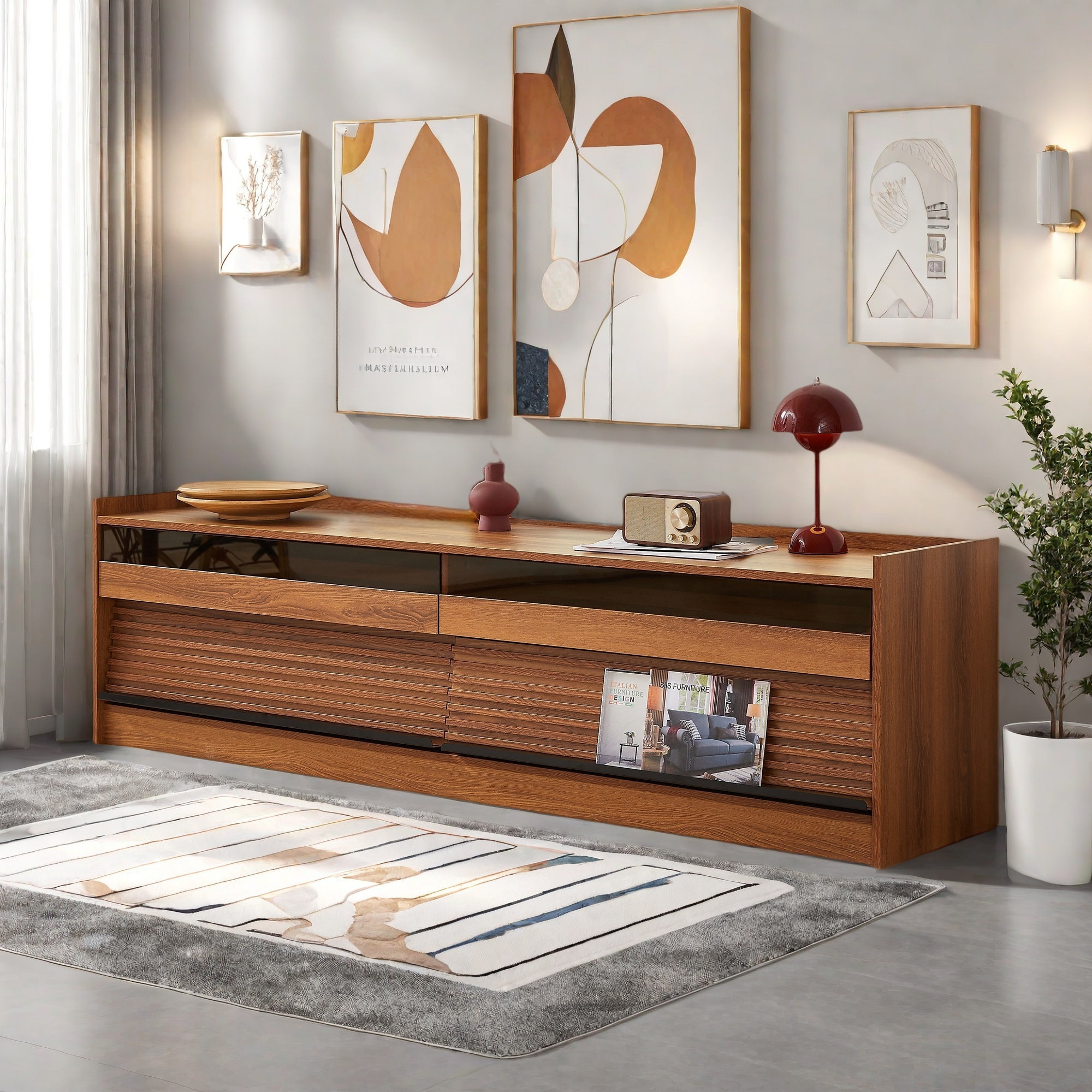 Latitude Run® Modern Tv Stand, 4 Drawers With Tempered Glass, Built-in ...
