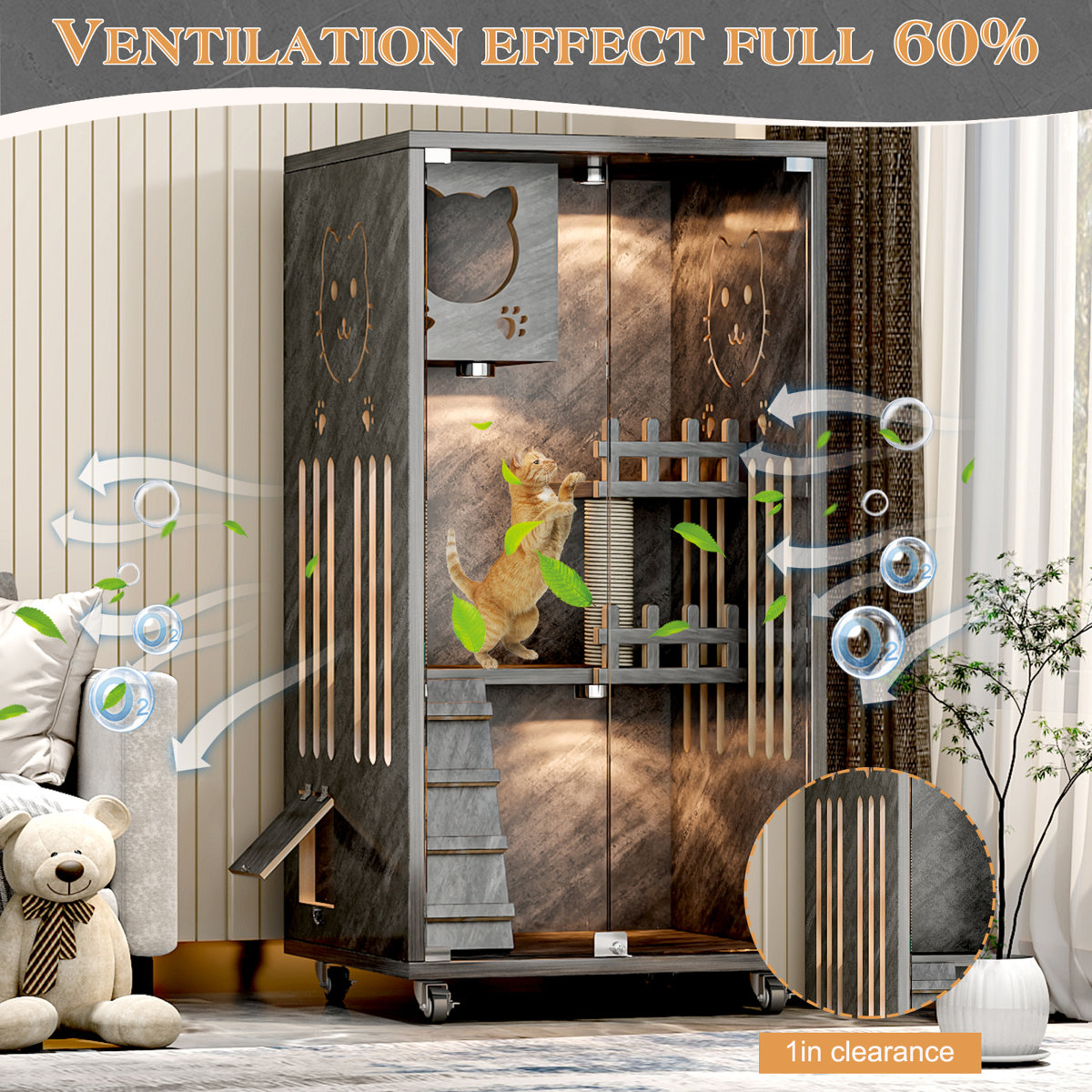 Tucker Murphy Pet™ Erlend Wooden Cat Villa, Indoor Cat Enclosure ...