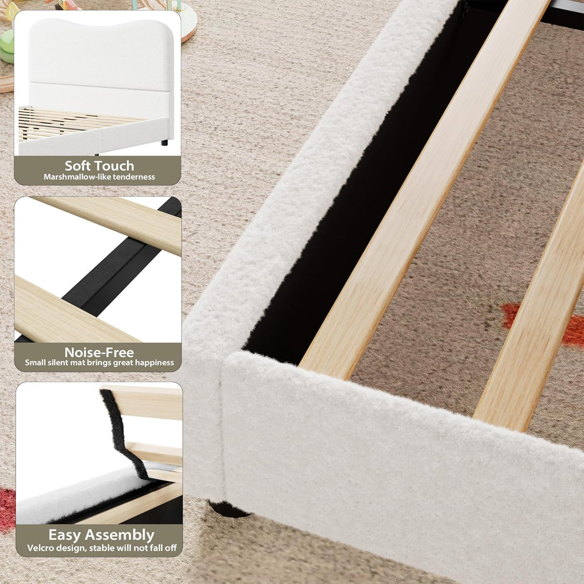 Mercer41 Bed Frame with Upholstered Headboard, Low Profile Sturdy ...