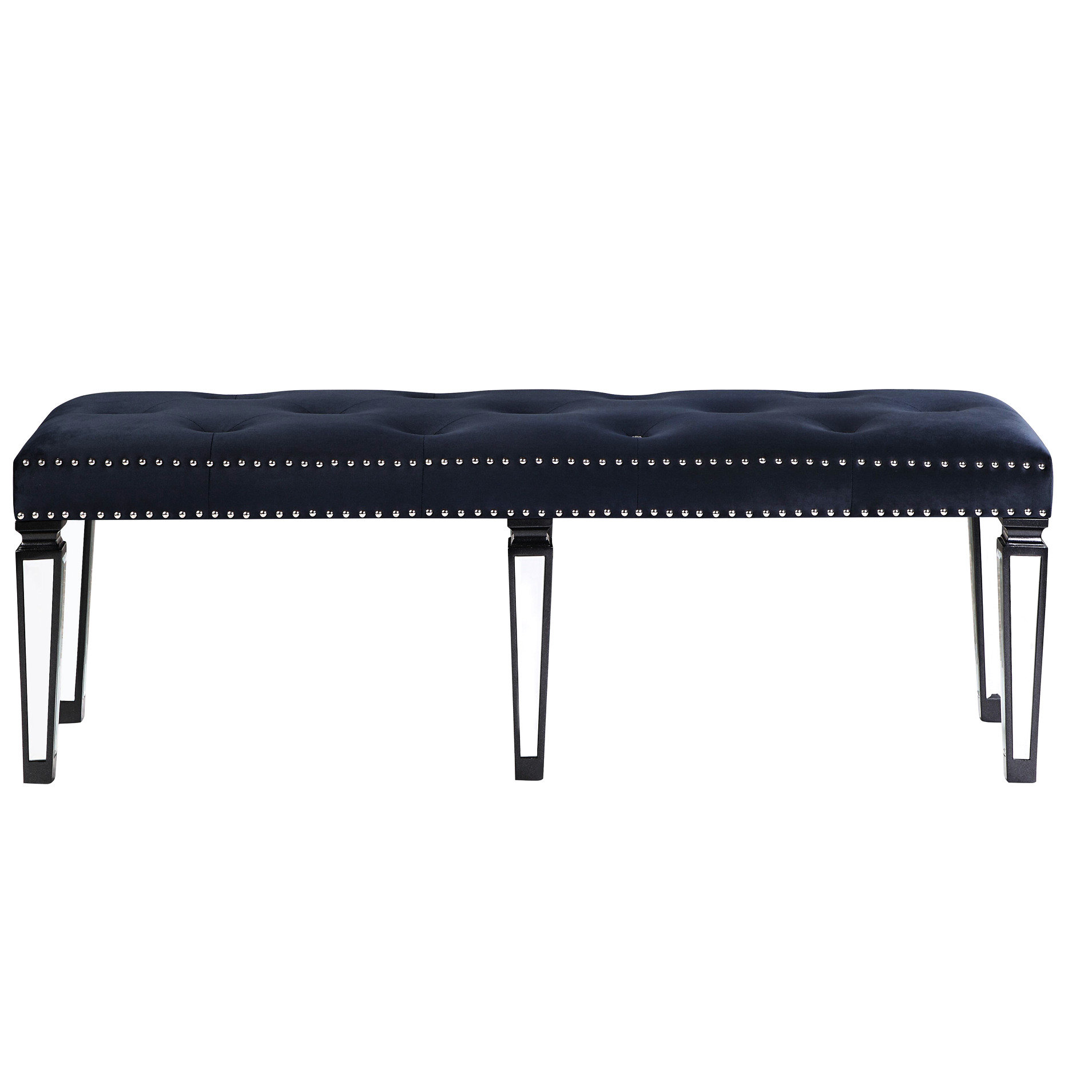 Latitude Run® Dark Navy Velvet Bench With Mirrored Leg Inlays For ...