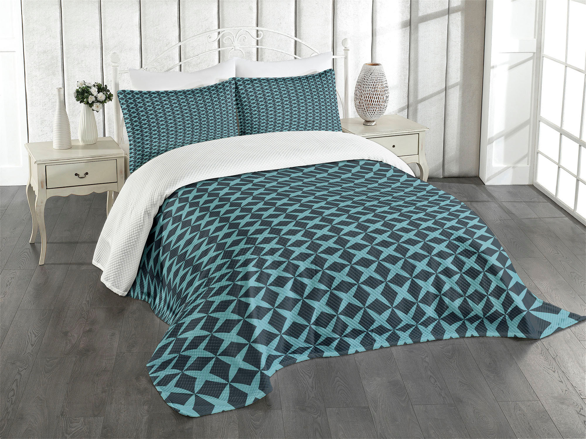 Ambesonne Blue Bedspread Set 3 Pcs Thick Crossed Lines King Slate Blue ...