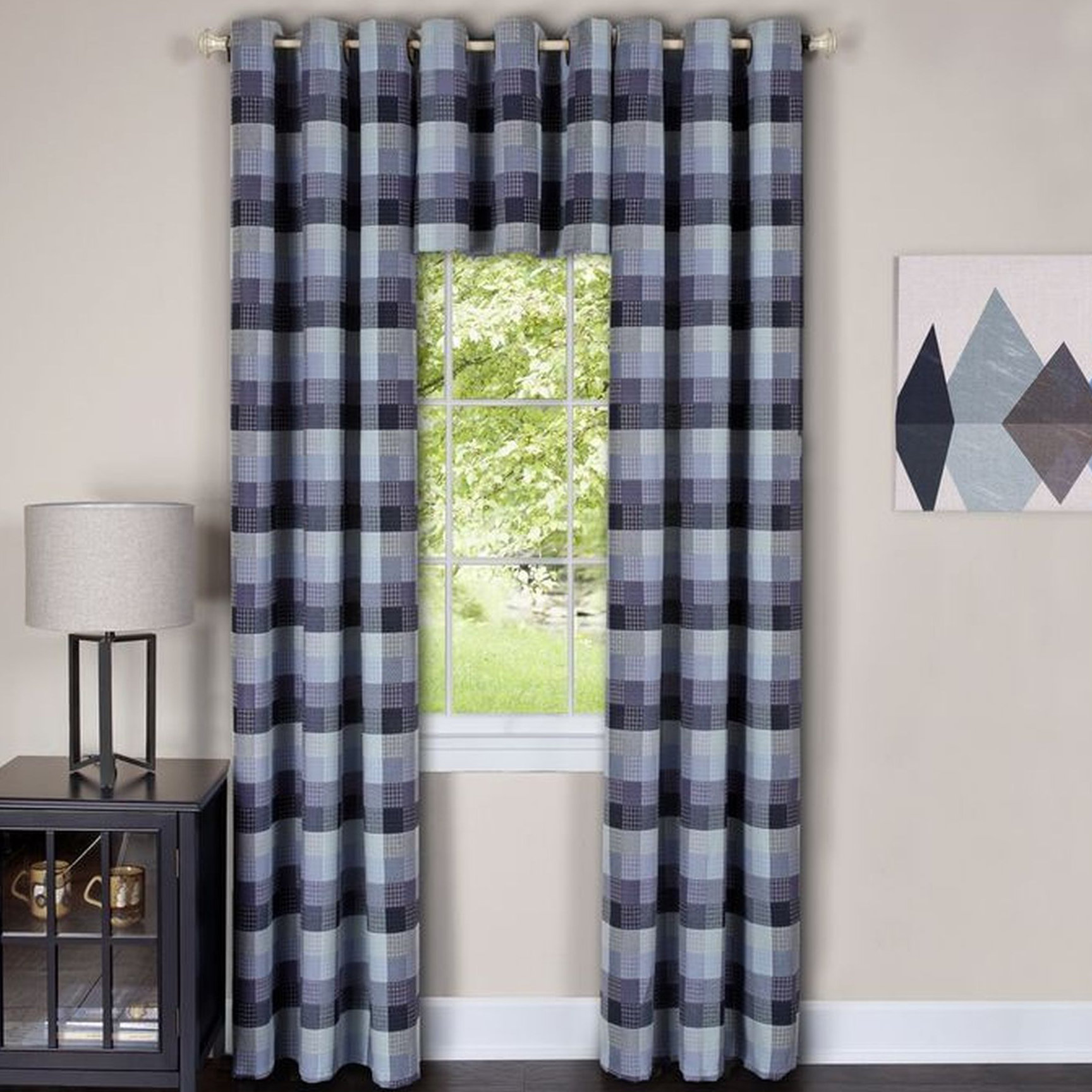 Gracie Oaks Assel Cotton Blend Plaid Semi-Sheer Grommet Single Curtain ...