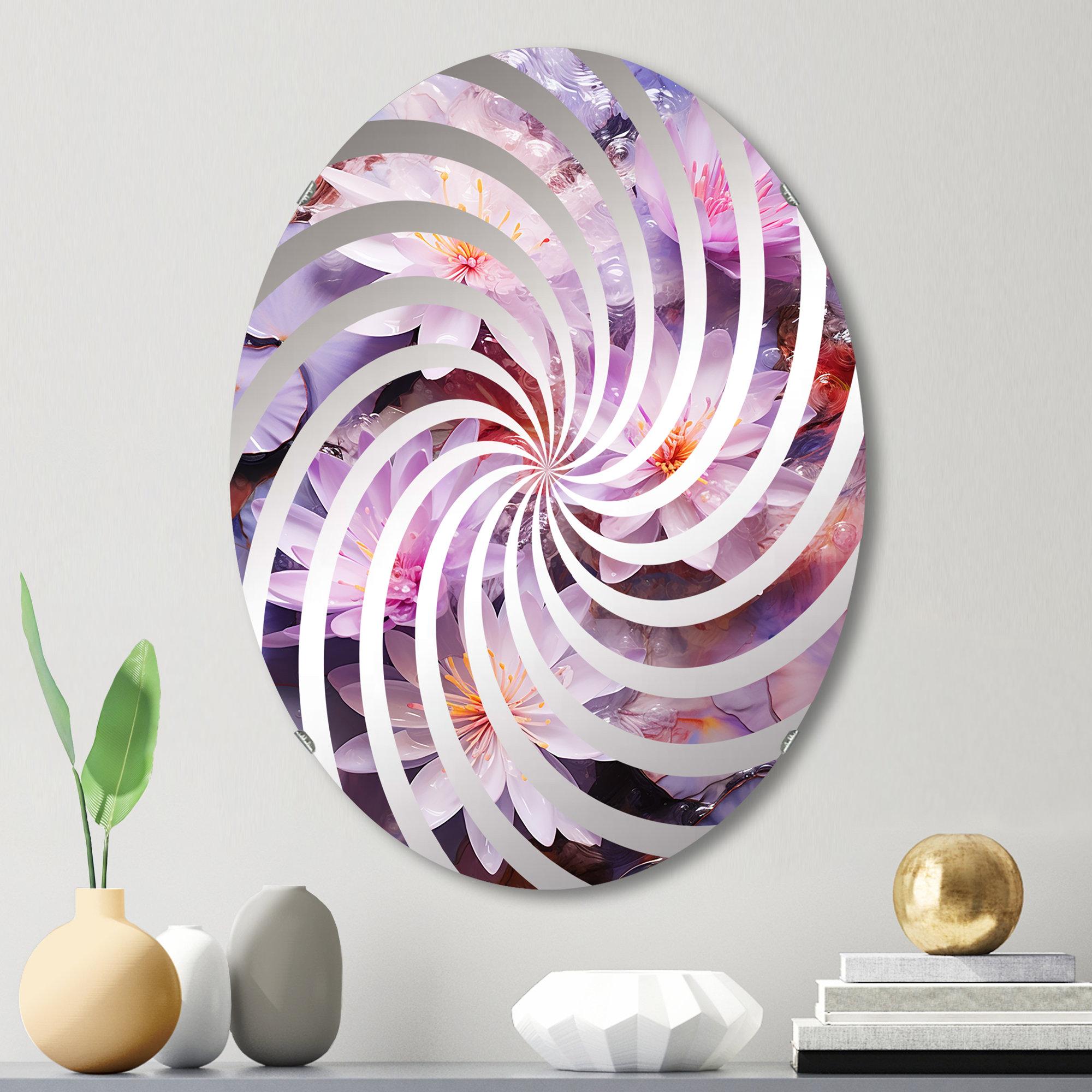 East Urban Home Mauve Glass Lotus Flowers - Vortex Decorative Mirror ...