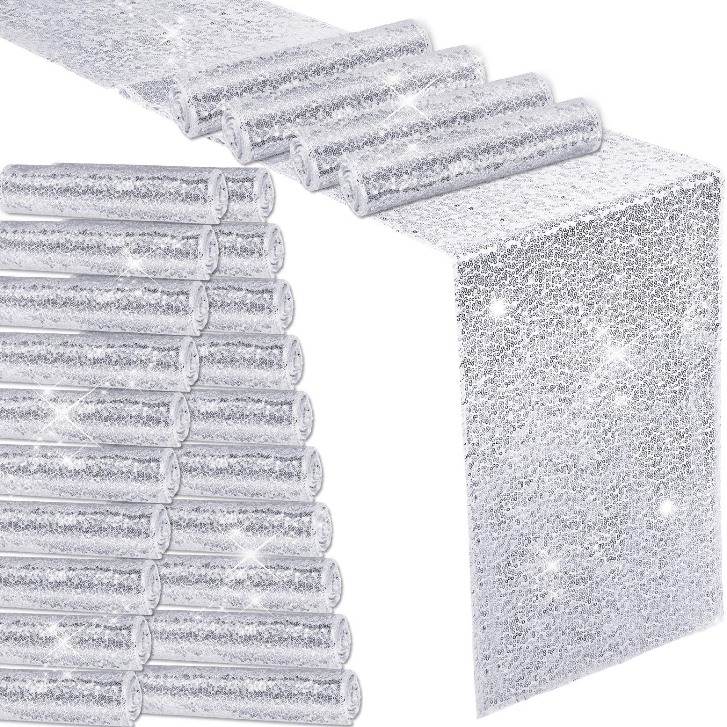 Everly Quinn 24 Pcs 12 X 108 Inch Silver Sequin Table Runners Bulk ...