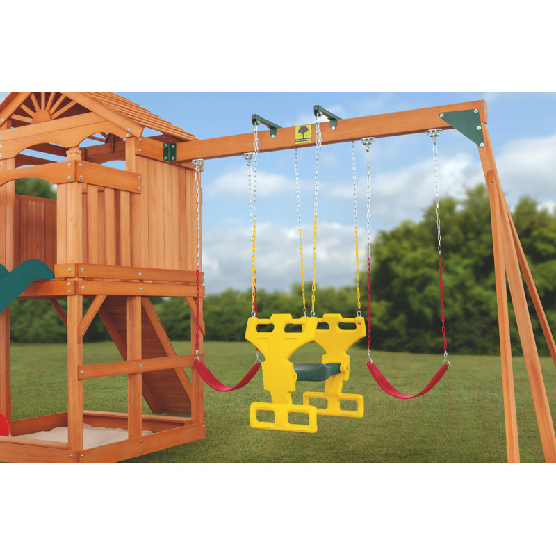 CreativeCedarDesigns Timber Valley Swing Set with Wooden Roof & Reviews ...