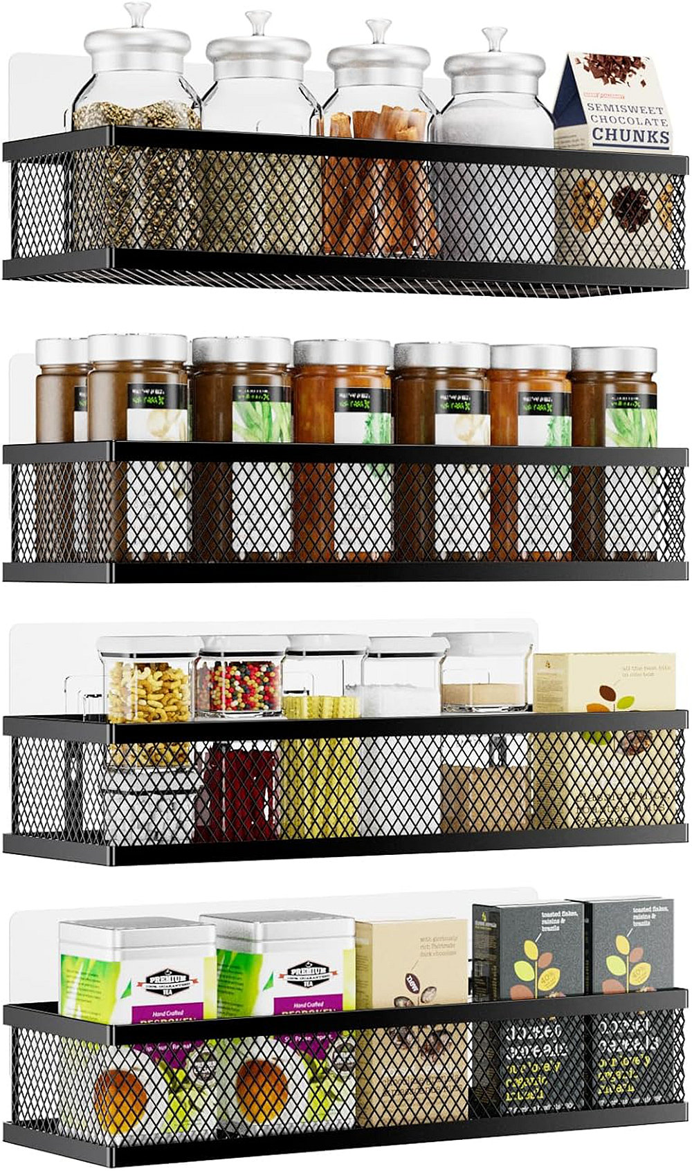 Rebrilliant Spice Rack Wall Mounted, 4 Pack Pantry Door Organizer ...